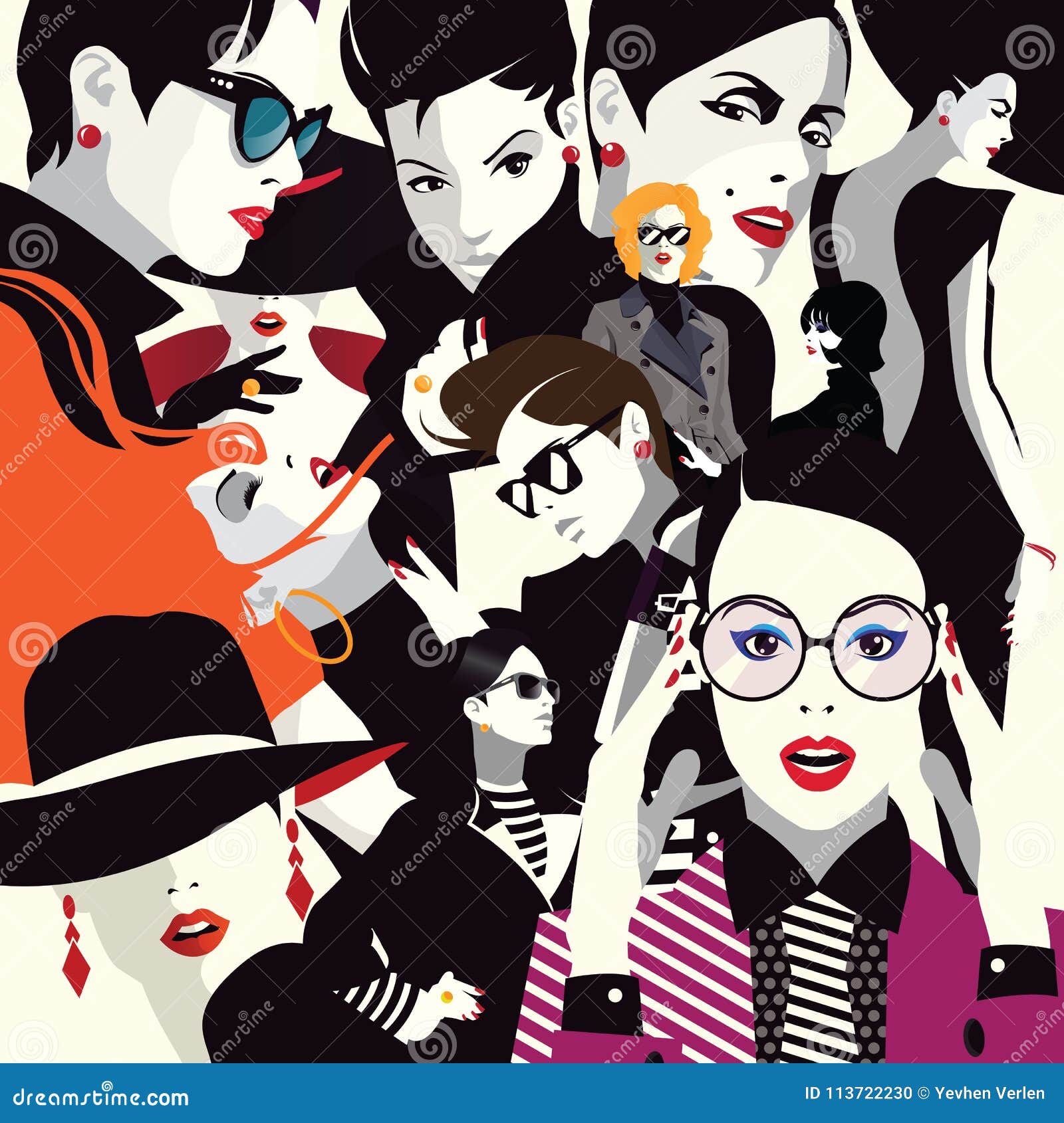 Collage De Muchachas De Moda En Arte Pop Del Estilo Ilustración del ...