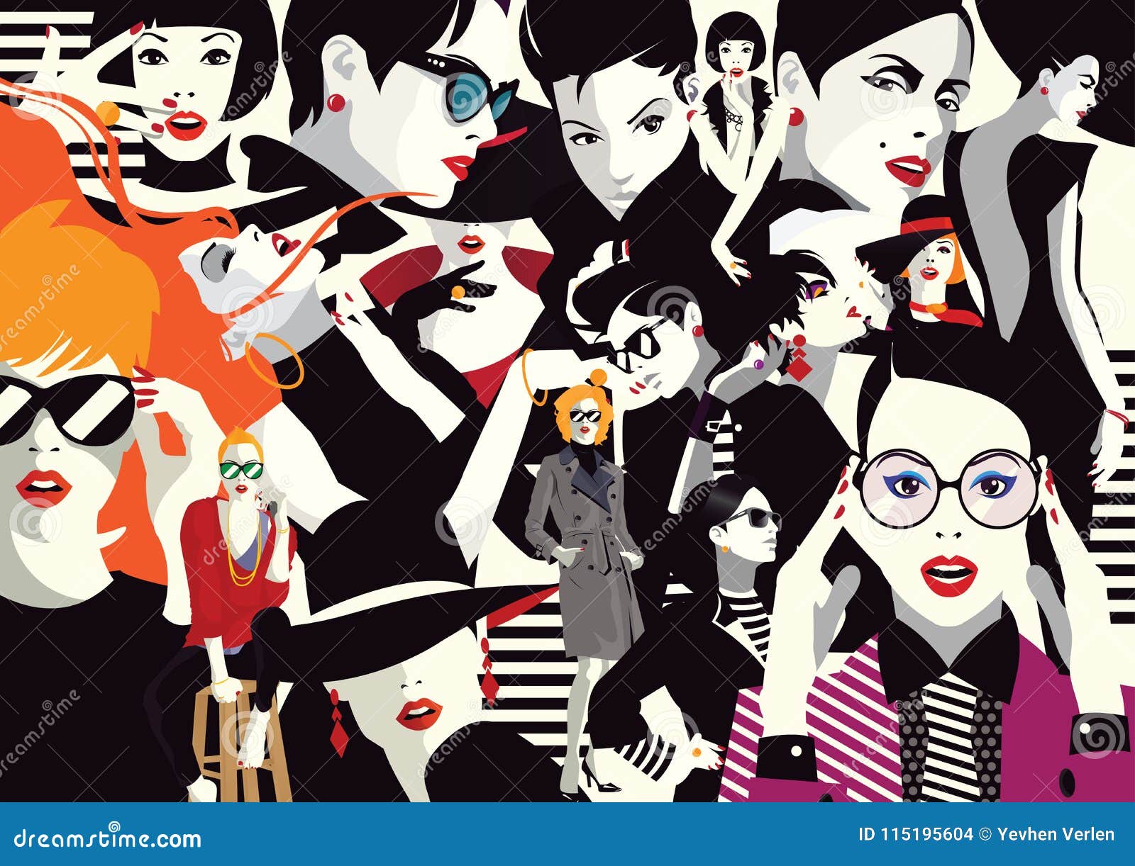 Collage De Muchachas De Moda En Arte Pop Del Estilo Ilustración del ...