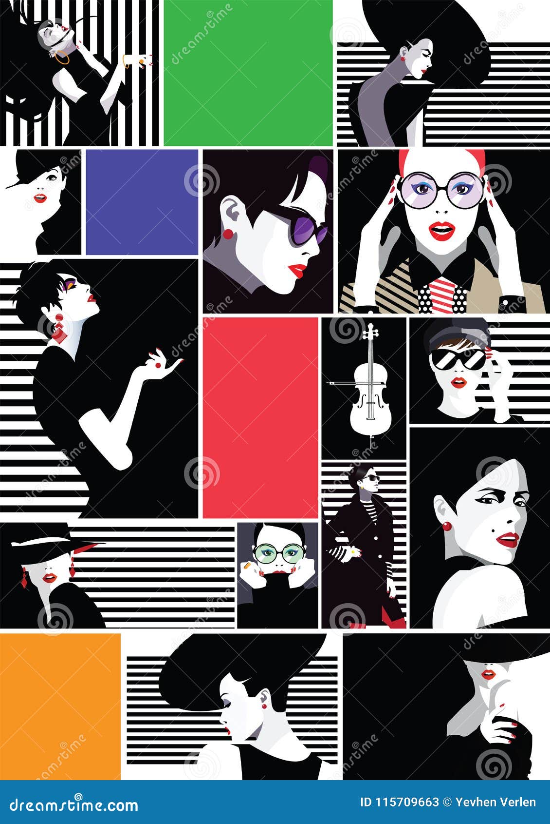 Collage De Muchachas De Moda En Arte Pop Del Estilo Ilustración del ...