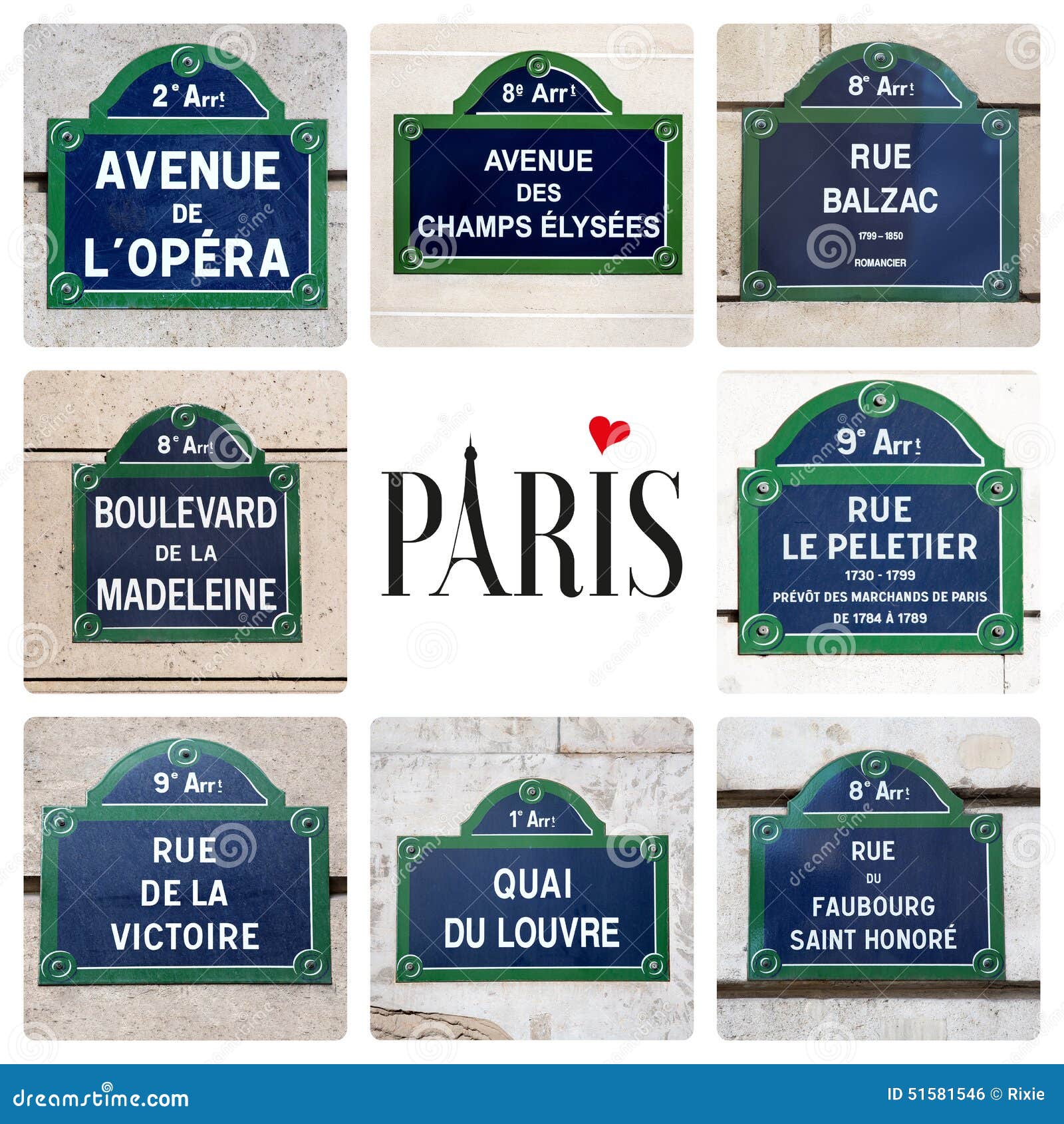 Collage De Plaque De Rue De Paris Photo stock - Image: 51581546