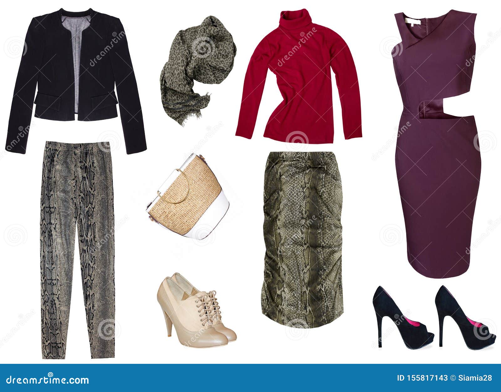 Collage De Ropa De Mujer Aislado De Fondo Blanco Imagen de archivo ...