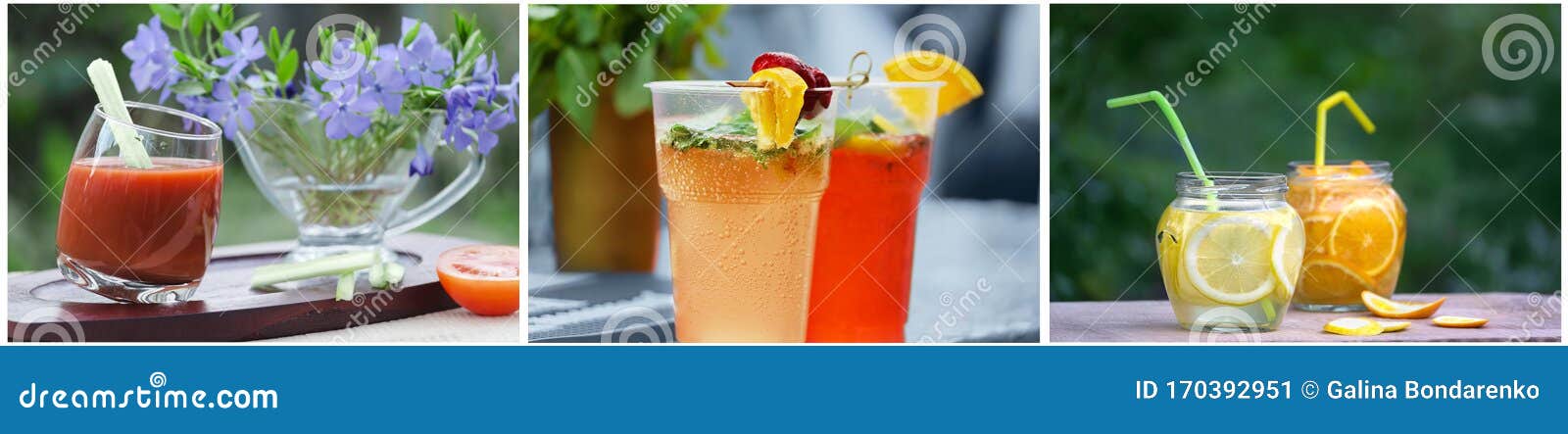 Collage De Varias Bebidas Al Aire Libre Imagen de archivo - Imagen de ...