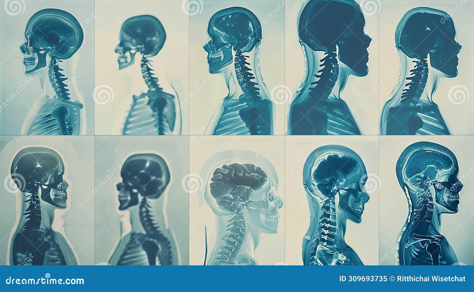 A Collage of Detailed Blue-toned X-ray Images Showcasing Various Angles ...