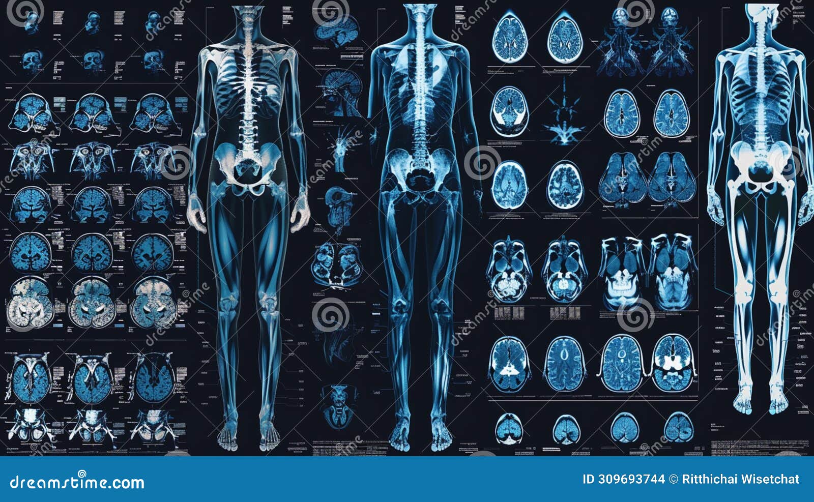 A Collage of Detailed Blue-toned X-ray Images Showcasing Various Angles ...