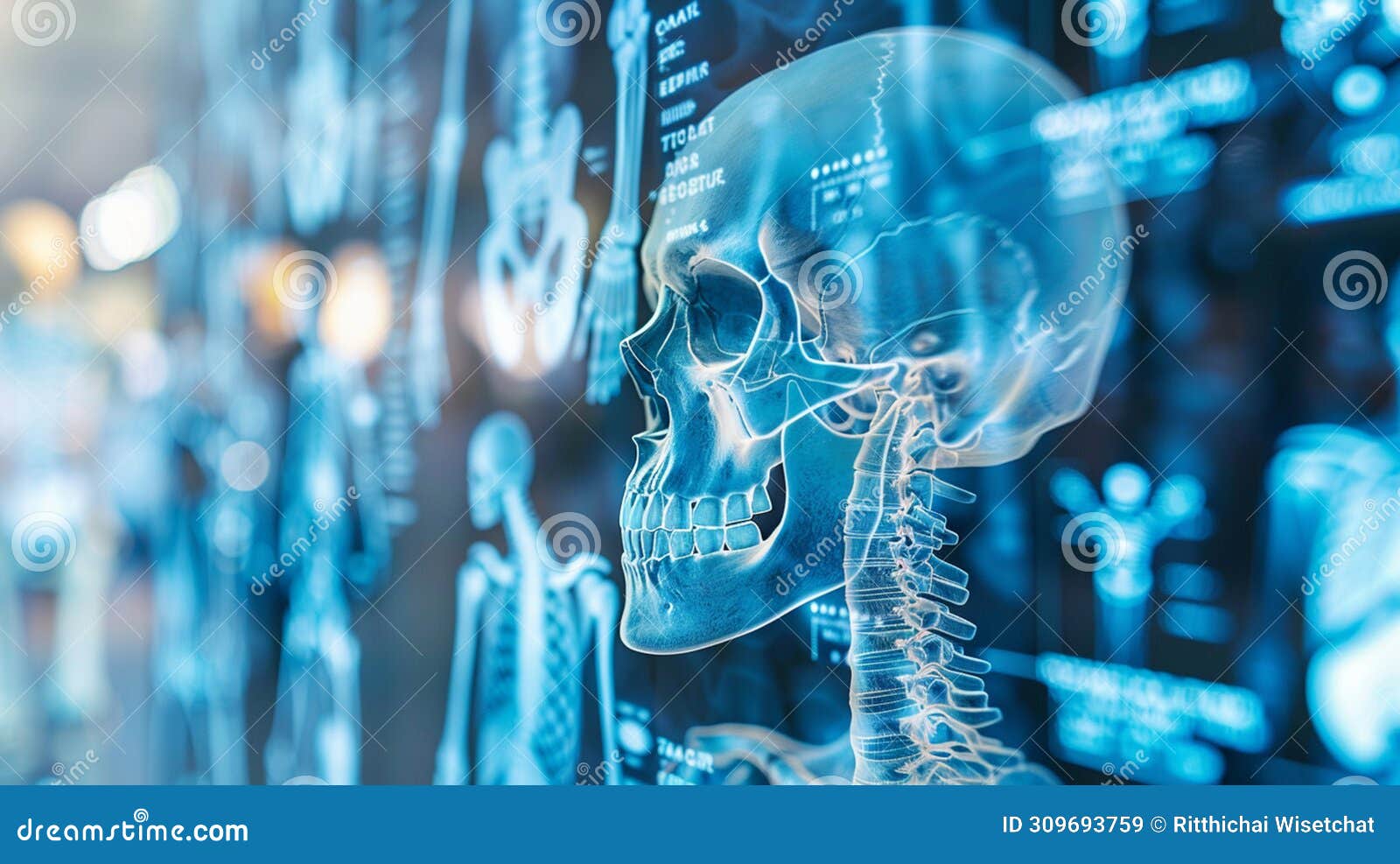 A Collage of Detailed Blue-toned X-ray Images Showcasing Various Angles ...