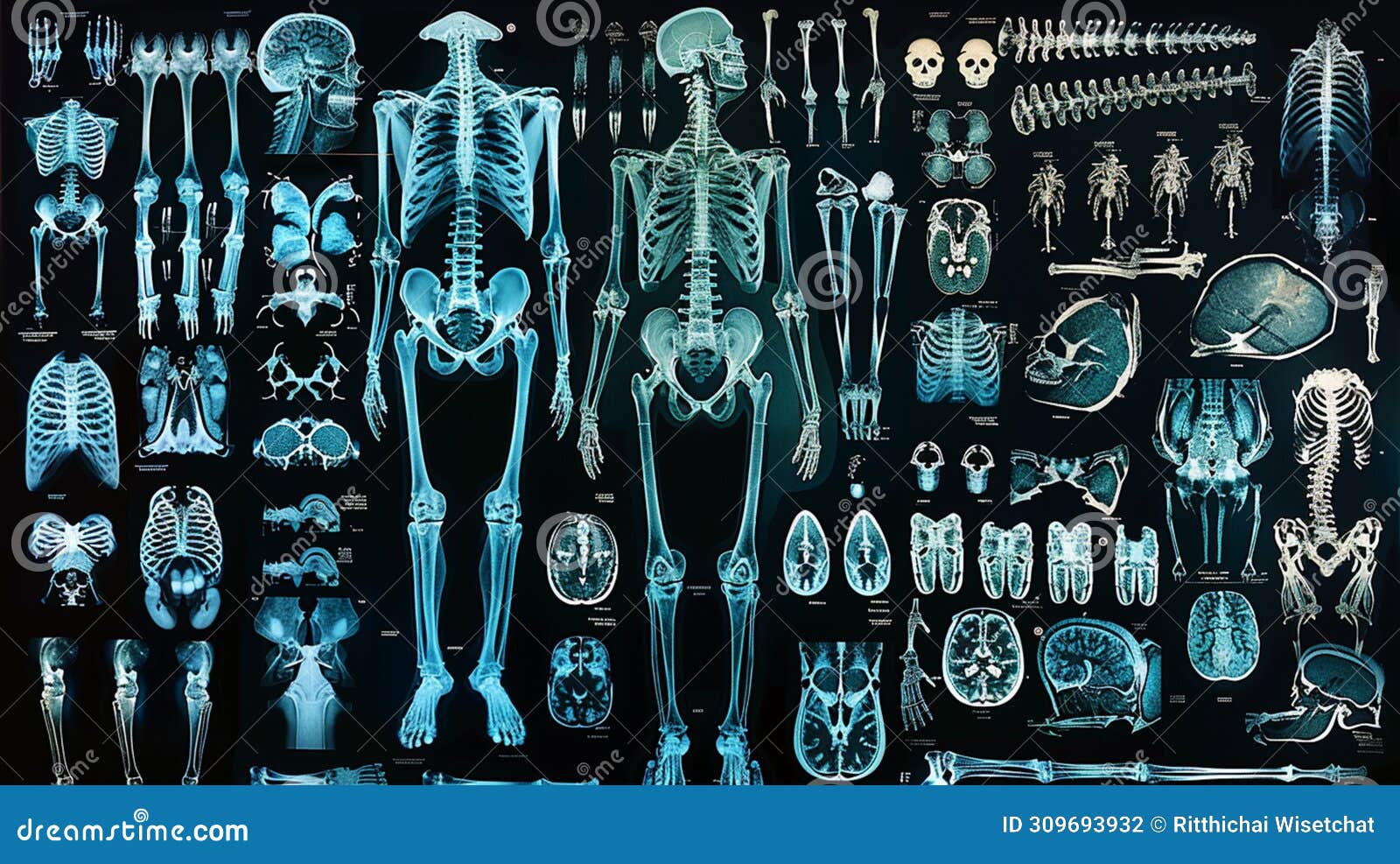 A Collage of Detailed Blue-toned X-ray Images Showcasing Various Angles ...