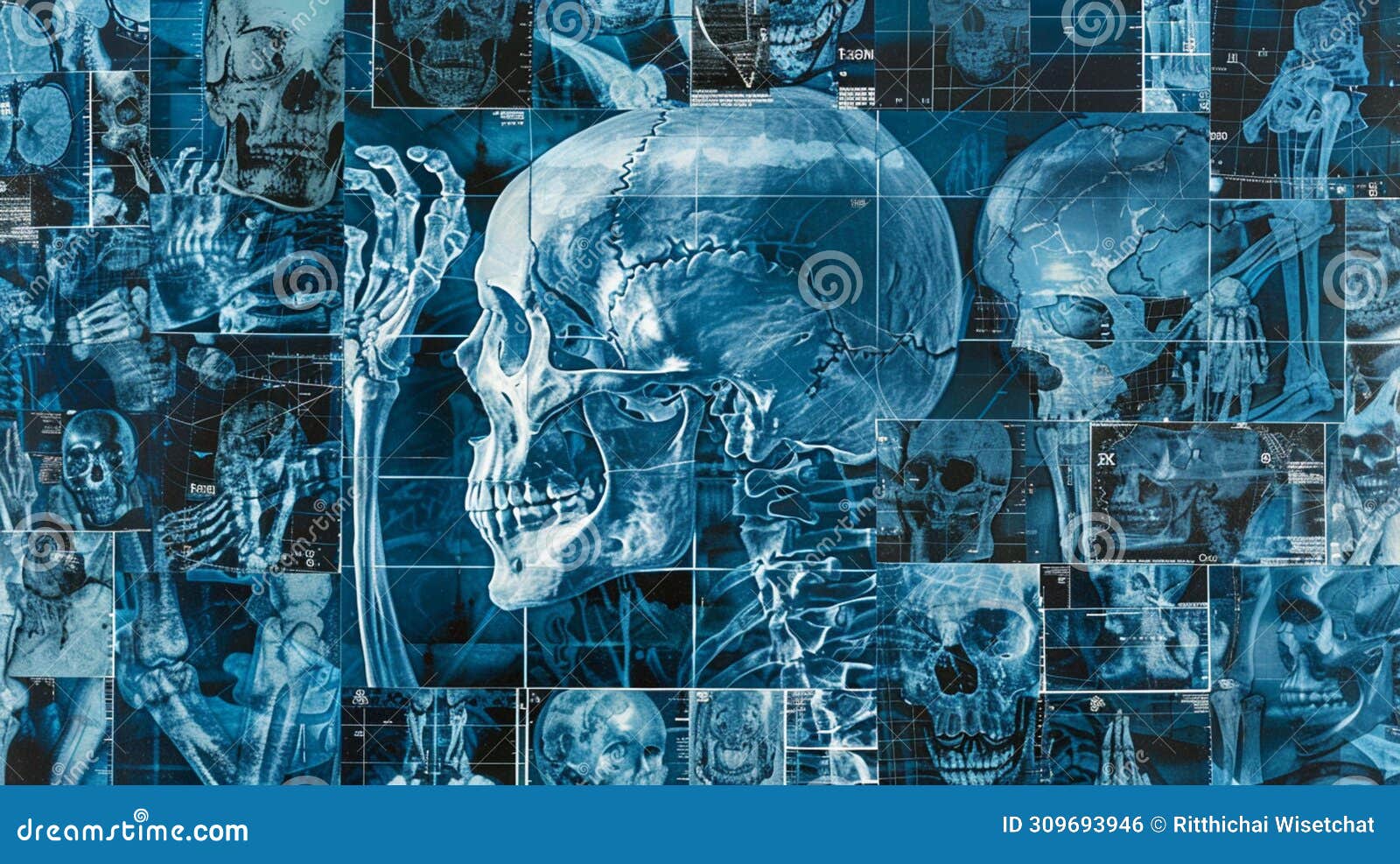 A Collage of Detailed Blue-toned X-ray Images Showcasing Various Angles ...