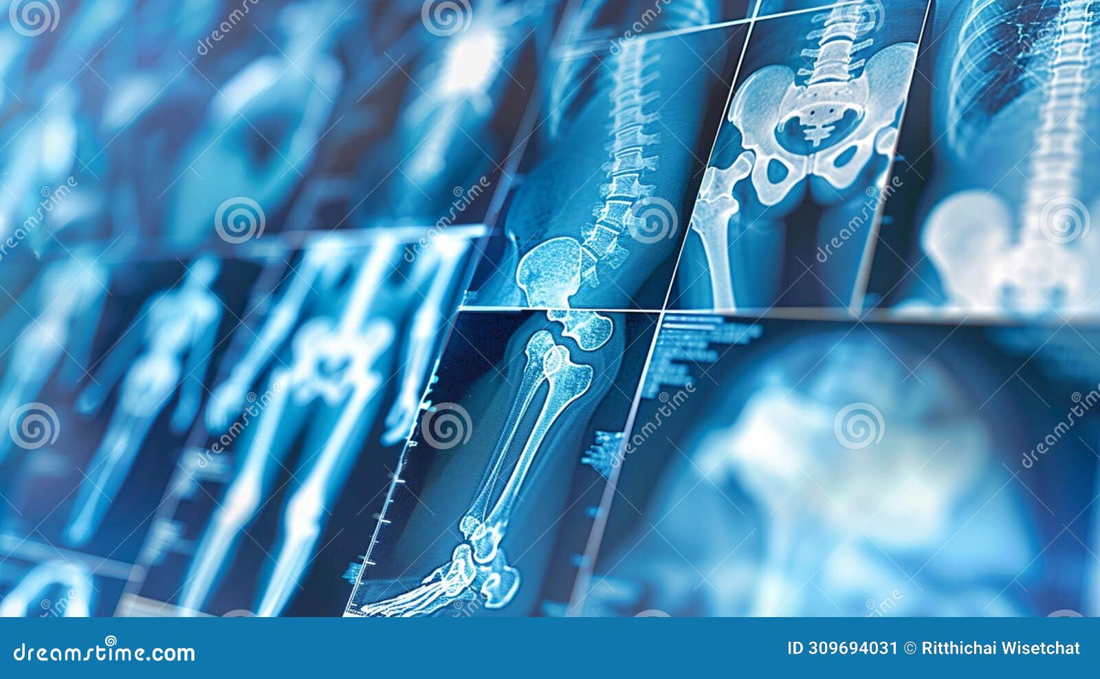A Collage of Detailed Blue-toned X-ray Images Showcasing Various Angles ...