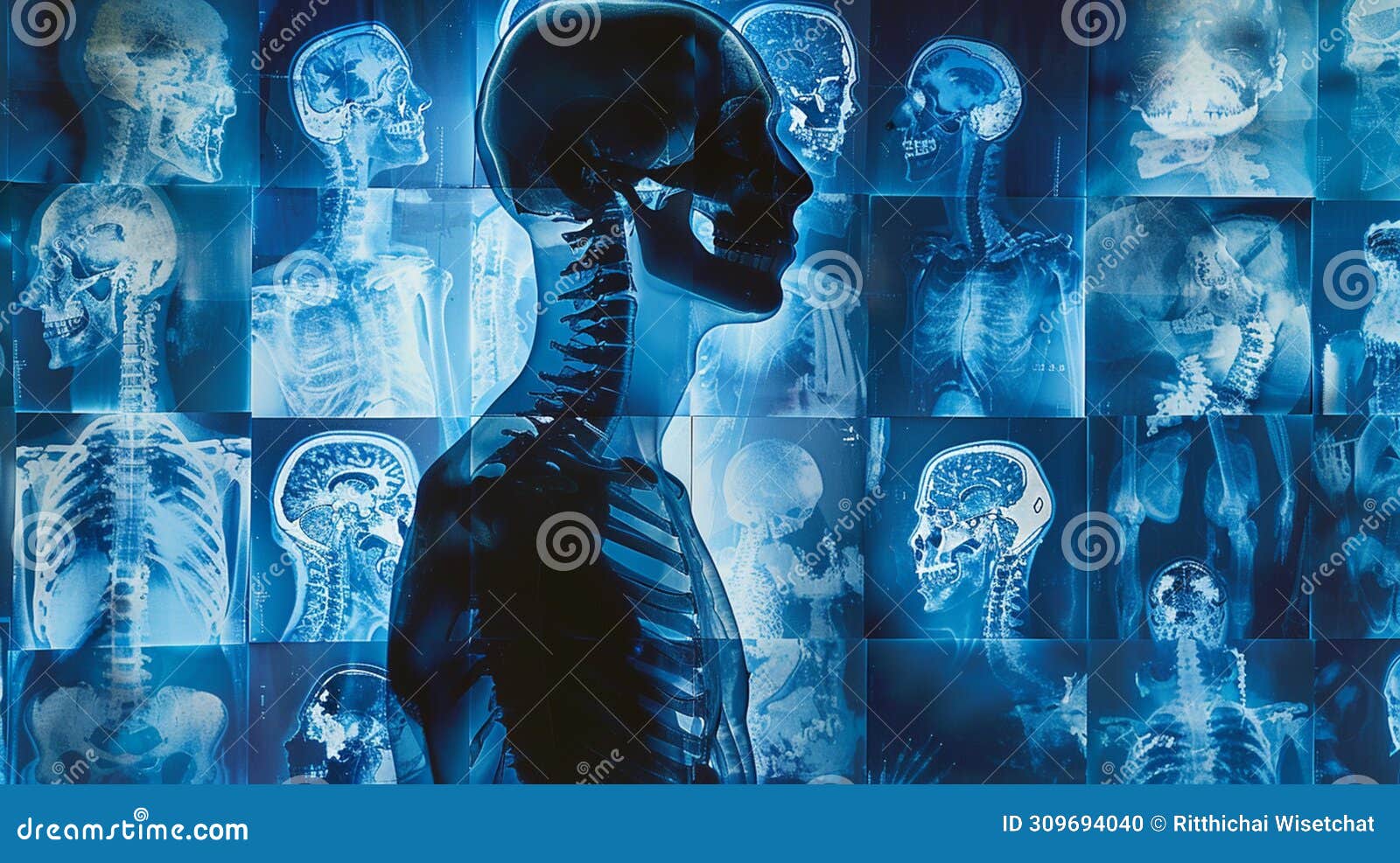 A Collage of Detailed Blue-toned X-ray Images Showcasing Various Angles ...