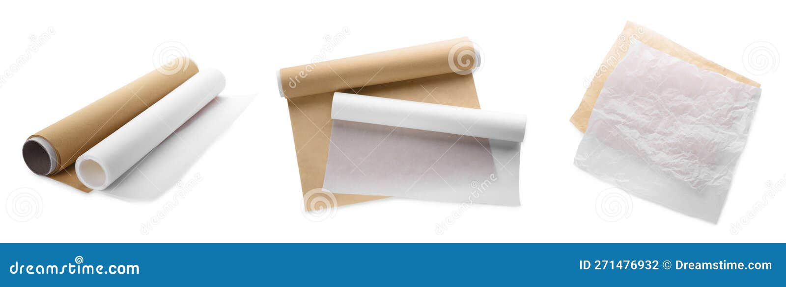 Collage with Different Baking Paper on White Background Stock Photo ...