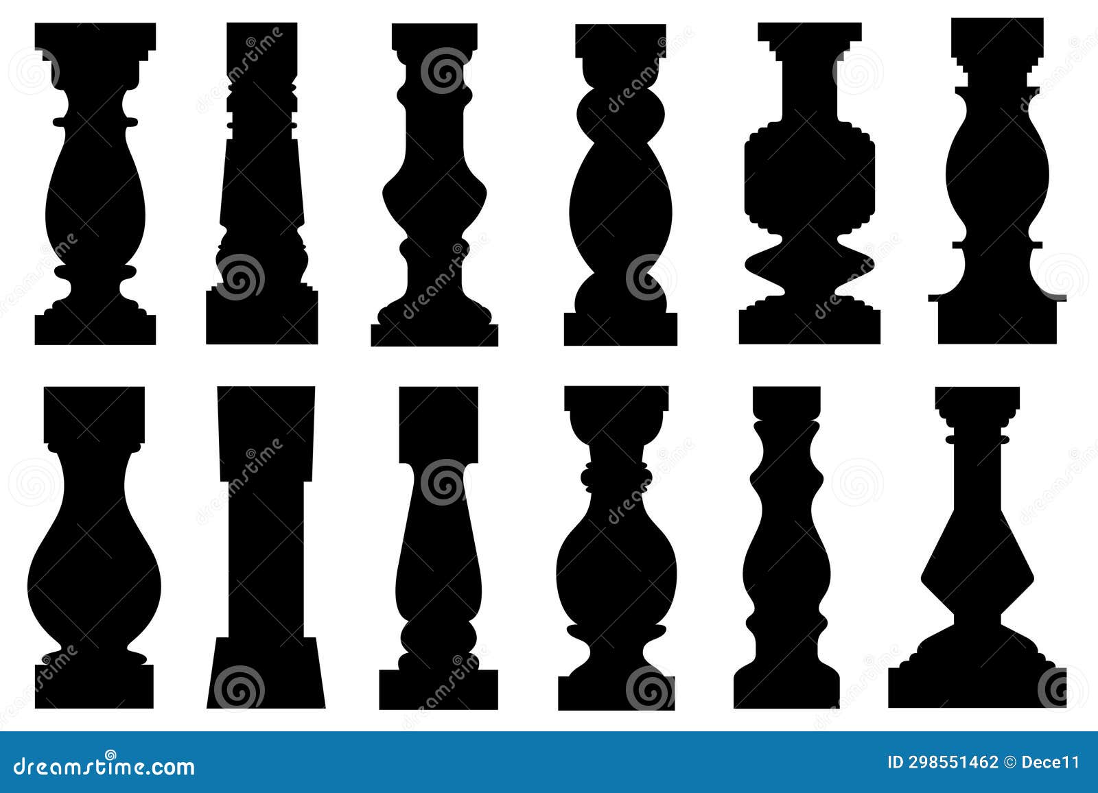 Collage of Different Balusters Isolated Stock Illustration ...