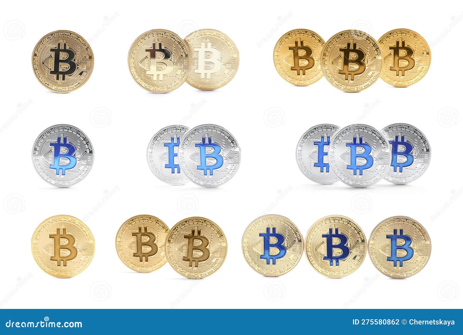 Collage with Different Bitcoins on White Background Stock Photo - Image ...