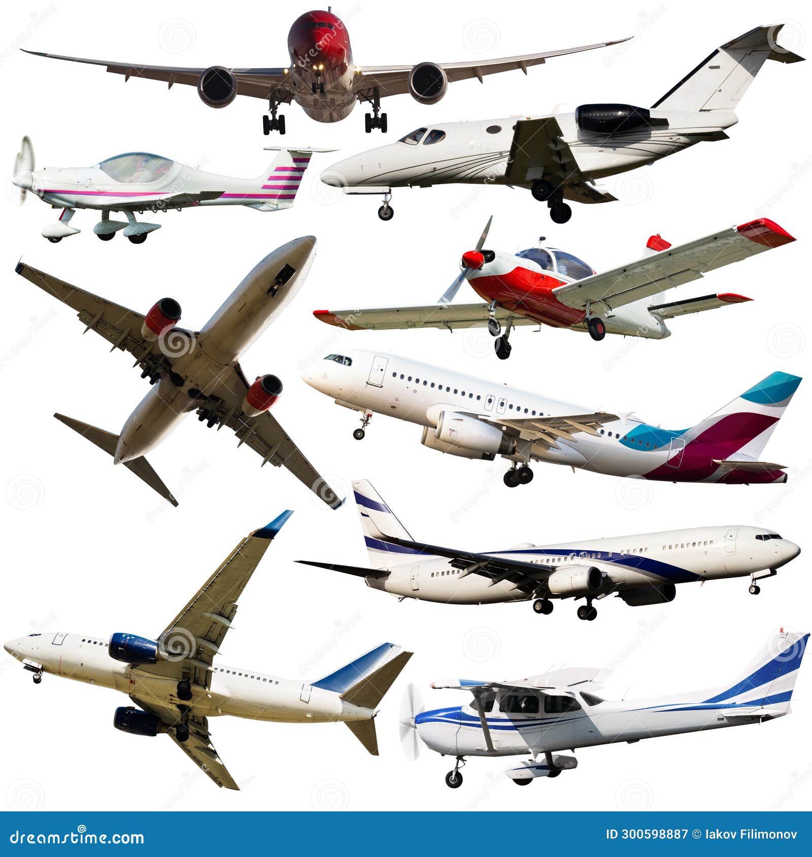 Collage of Different Civil Airplanes Stock Image - Image of background ...