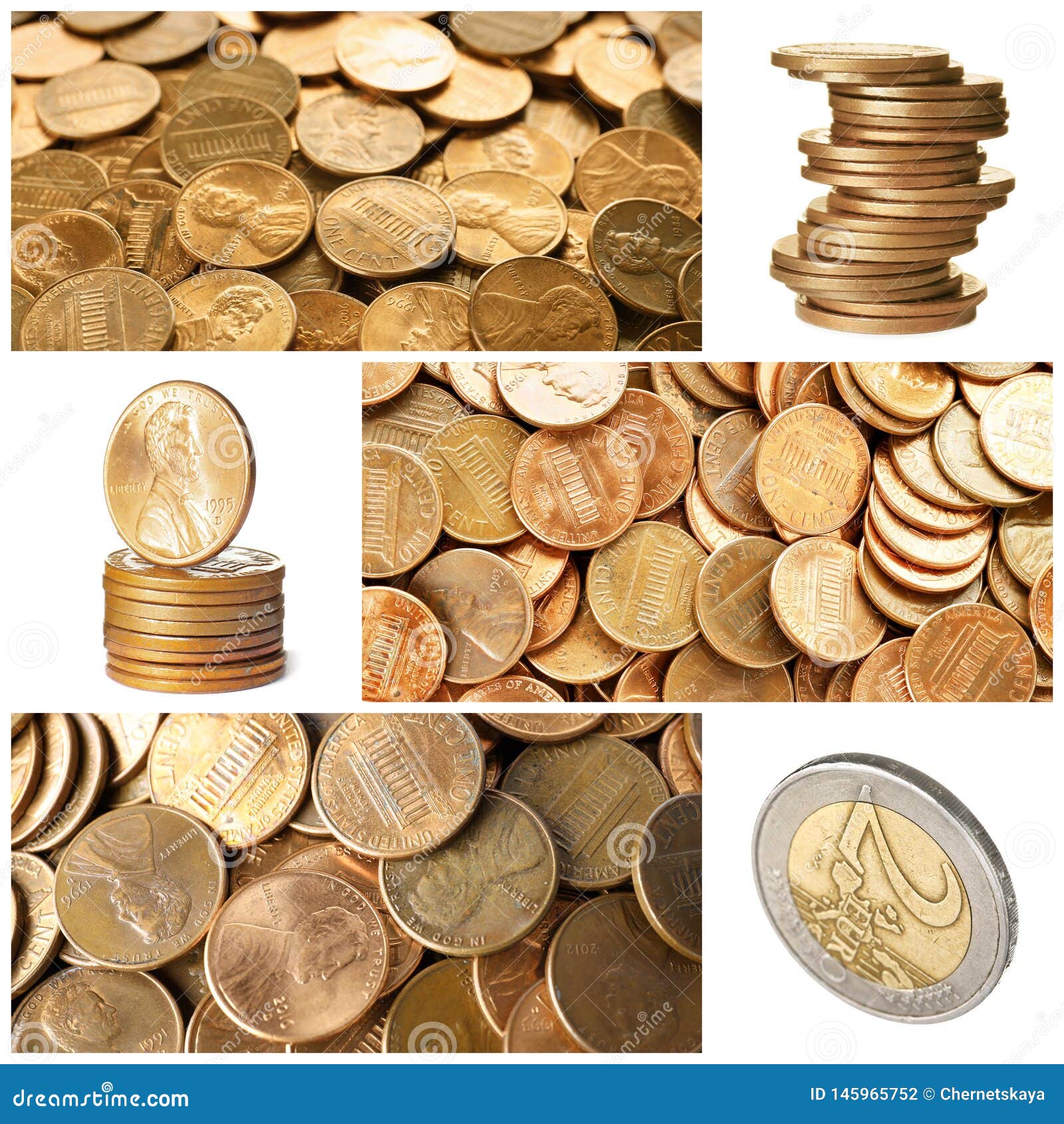 Collage of Different Coins on White Stock Photo - Image of income ...