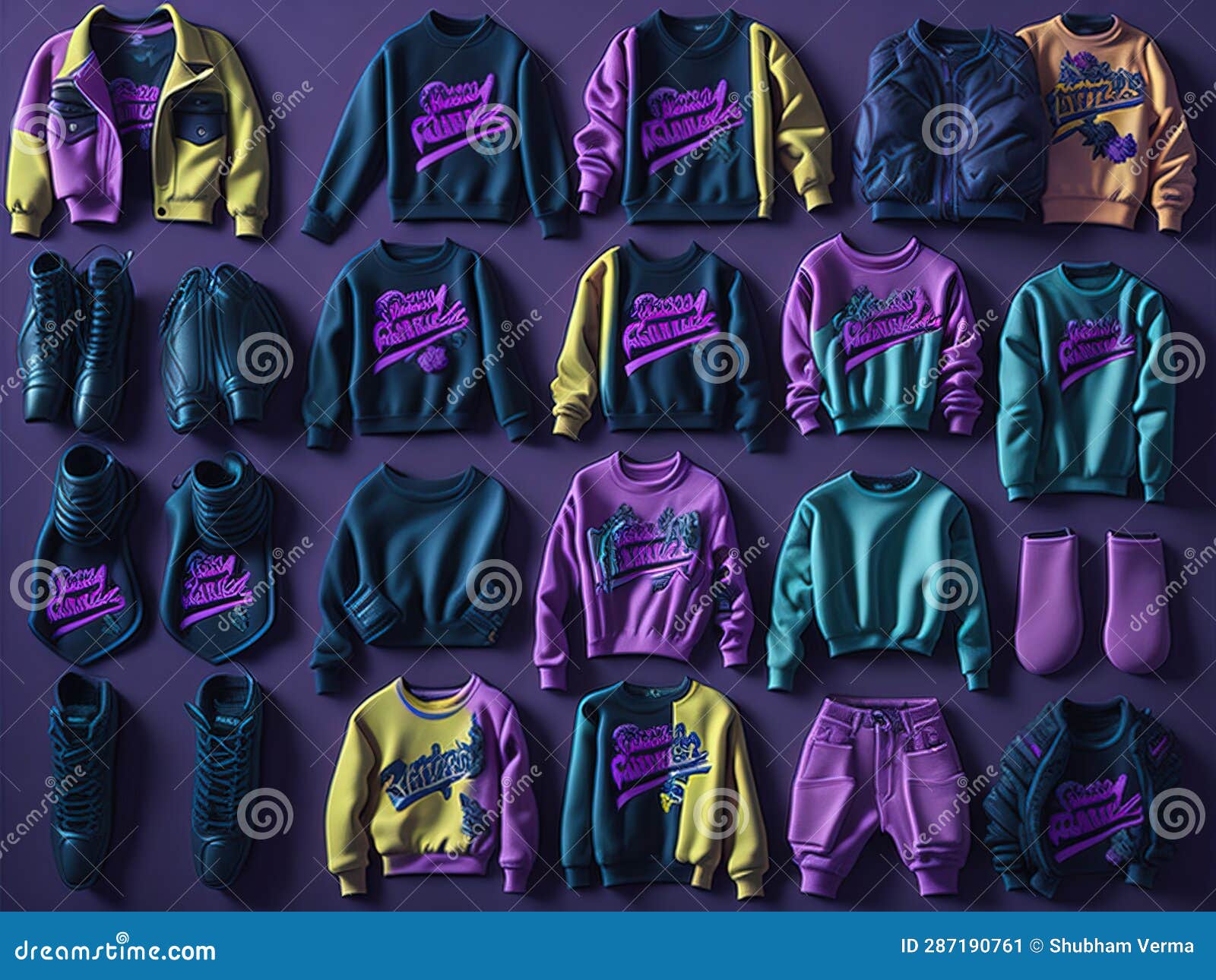 Collage of Different Color Clothes and Accessories on a Dark Background ...