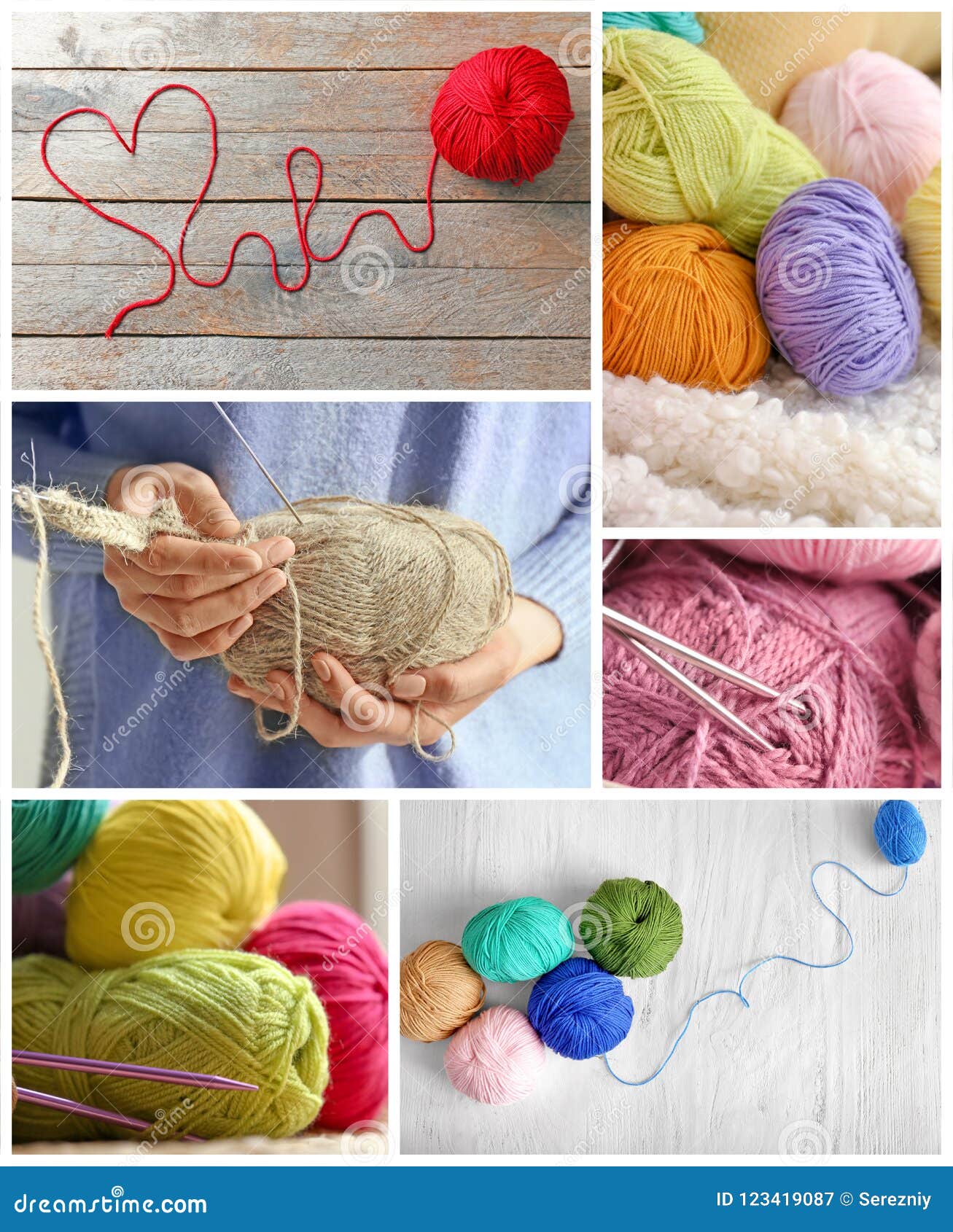 Collage of Different Color Knitting Threads Stock Image - Image of ...