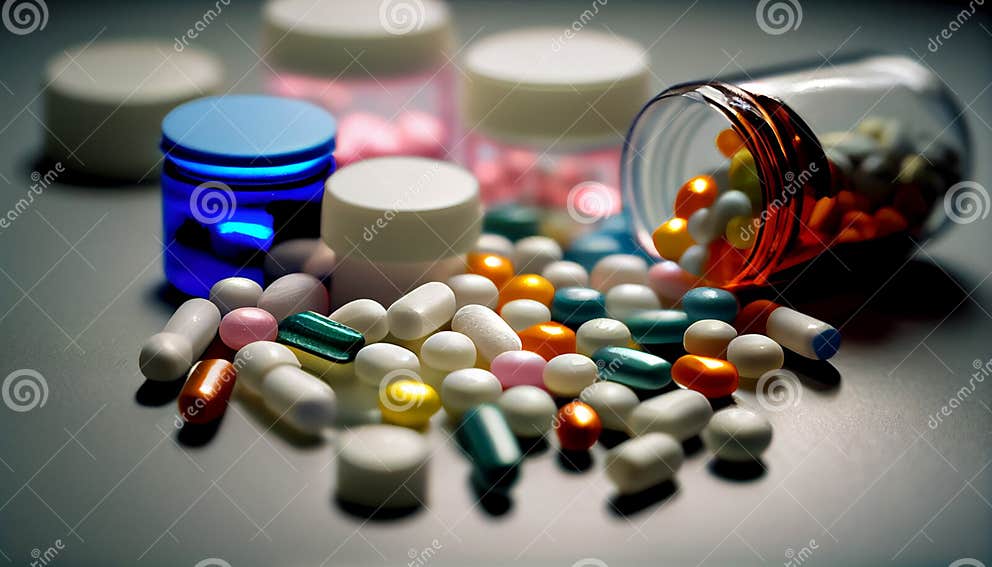 Collage of Different Colorful Pills Stock Illustration - Illustration ...