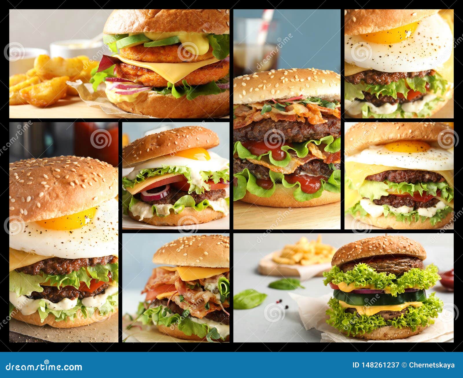Collage of Different Delicious Burgers Stock Image - Image of ...