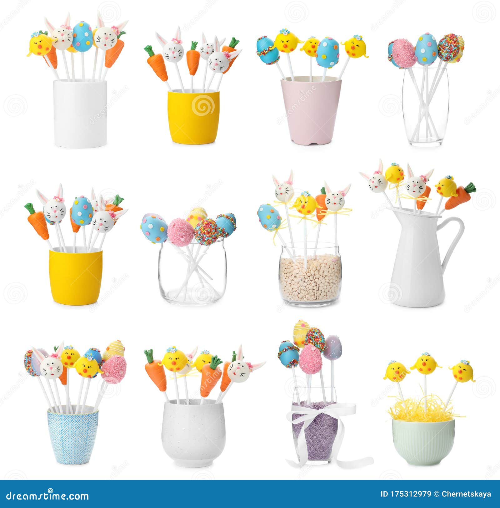 Collage With Different Delicious Cake Pops On White Background Stock ...