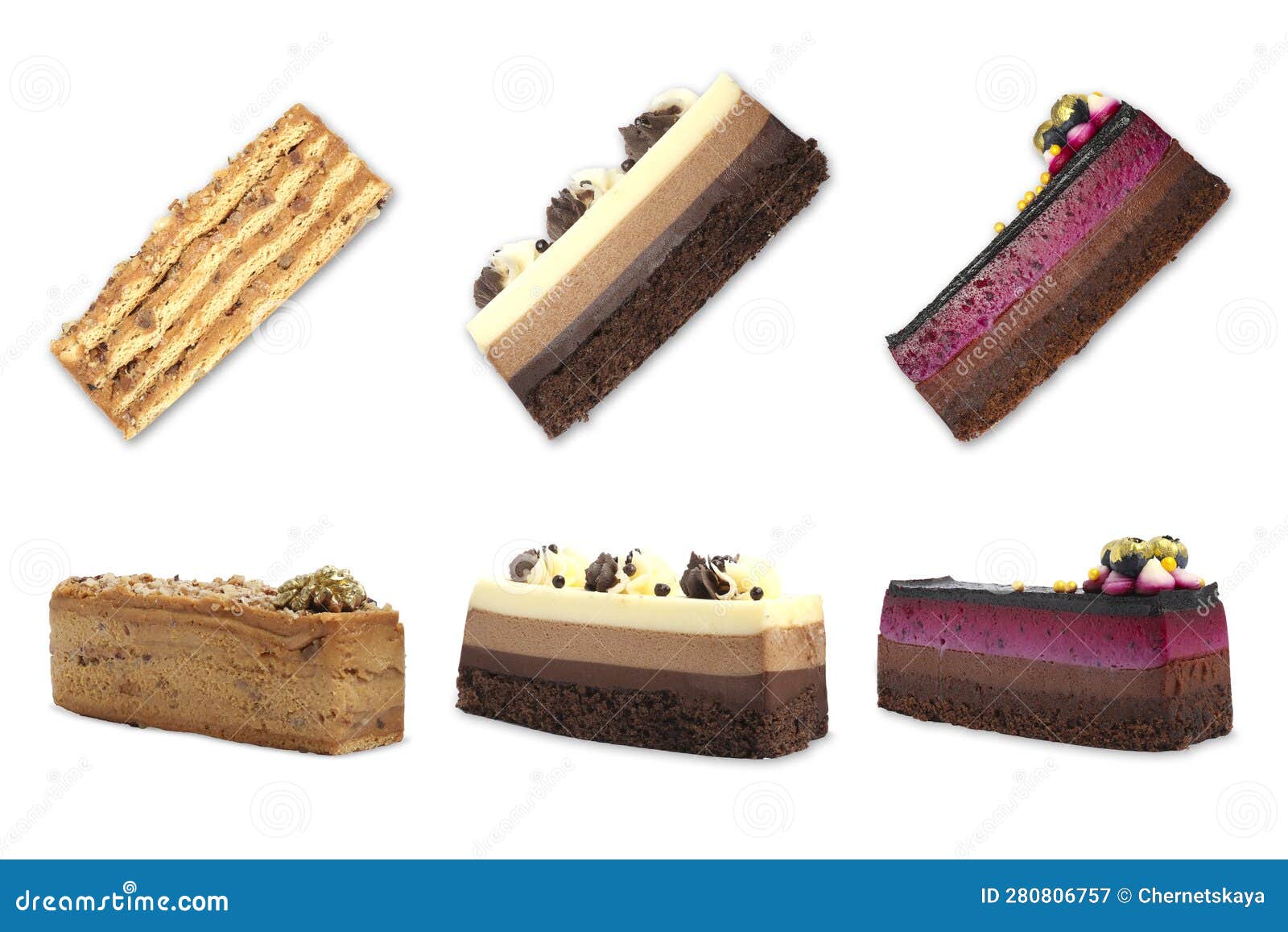 Collage with Different Delicious Cakes on White Background, Top and ...