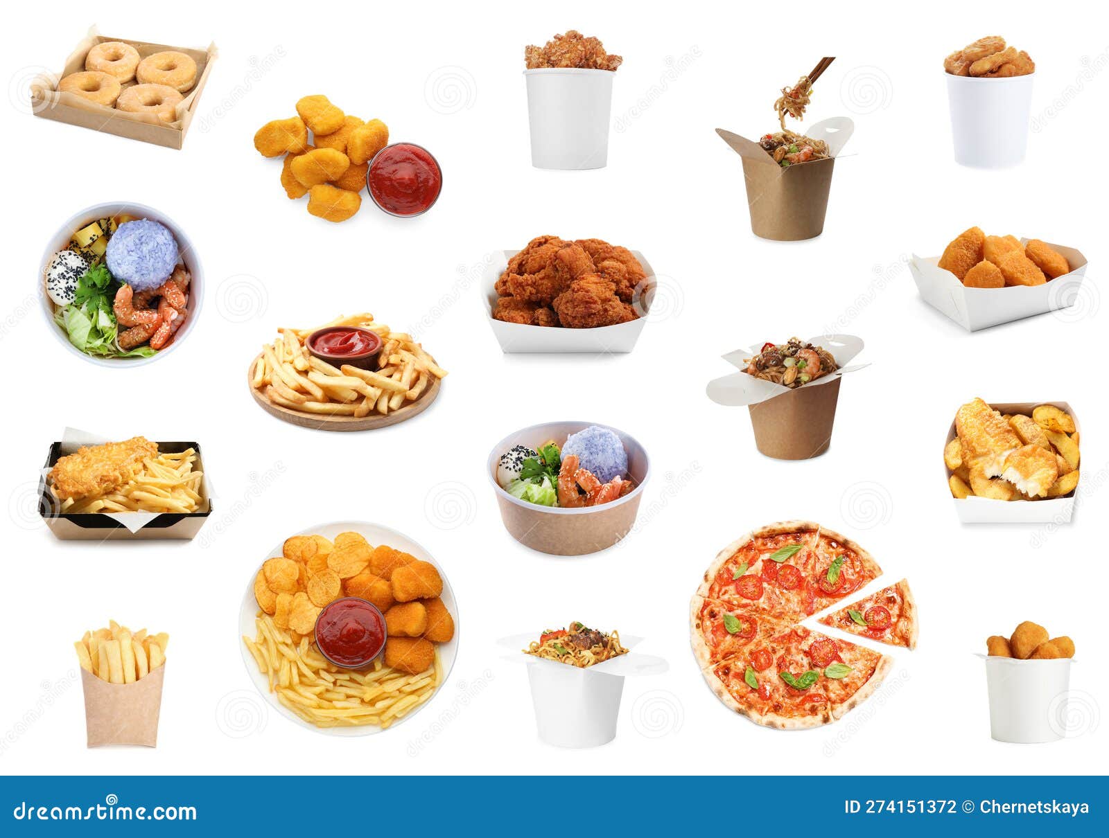 Collage with Different Delicious Fast Food on White Background Stock ...