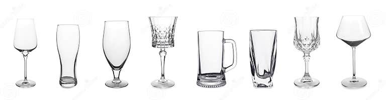 Collage With Different Empty Glasses On White Background Stock Image Image Of Object Group