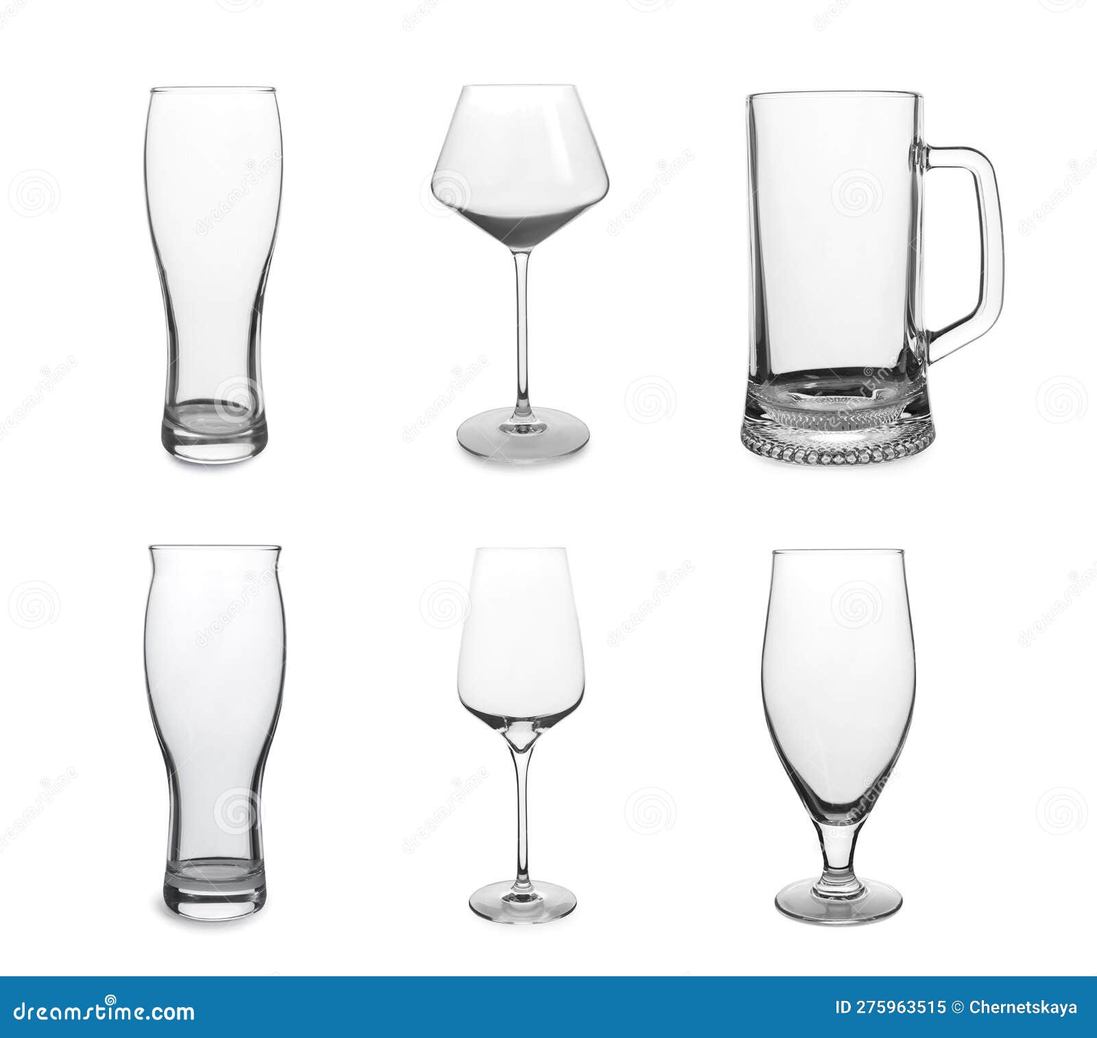 Collage With Different Empty Glasses On White Background Stock Image Image Of Glasses Goblet