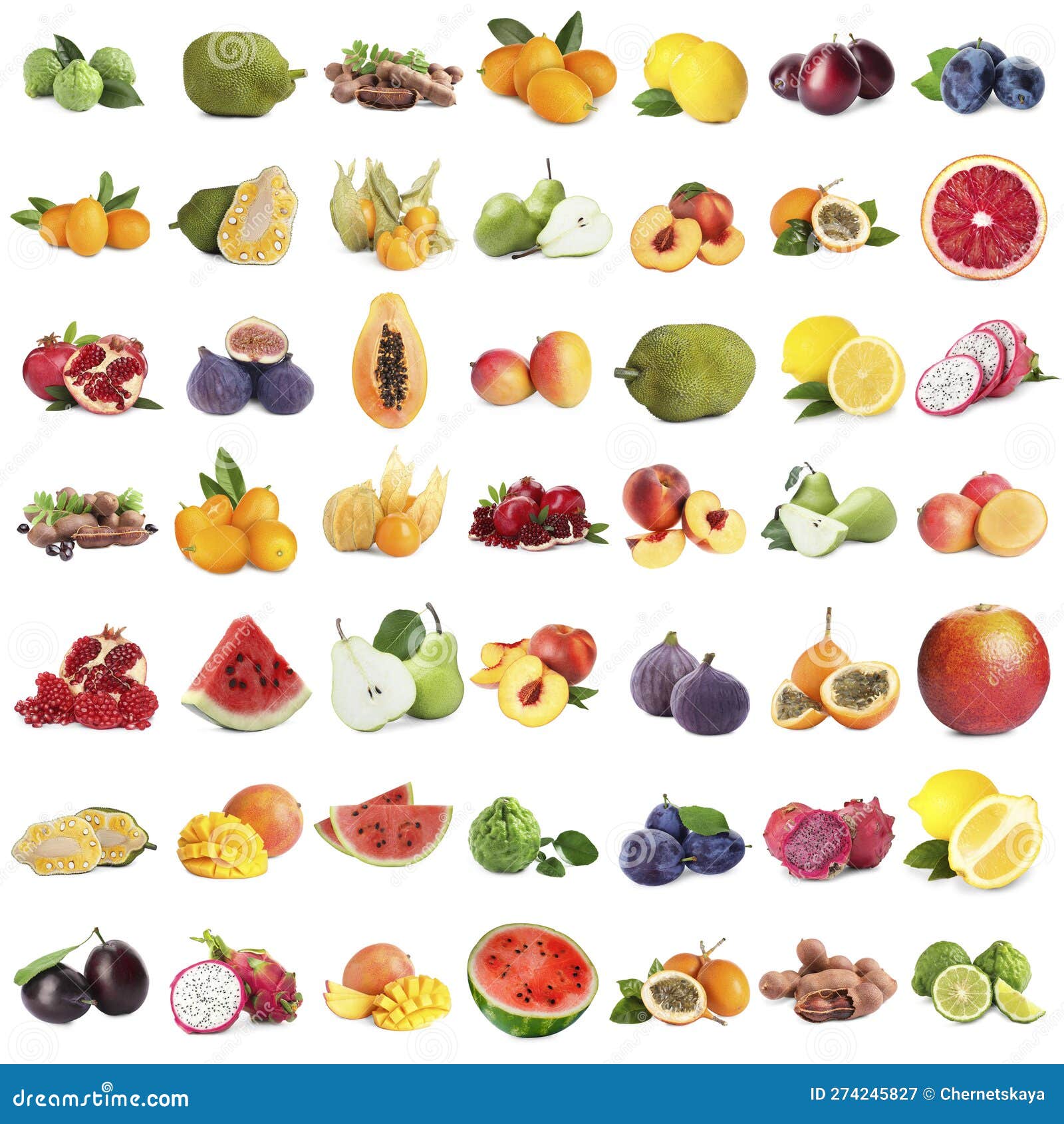 Collage of Different Fresh Fruits on White Background Stock Image ...
