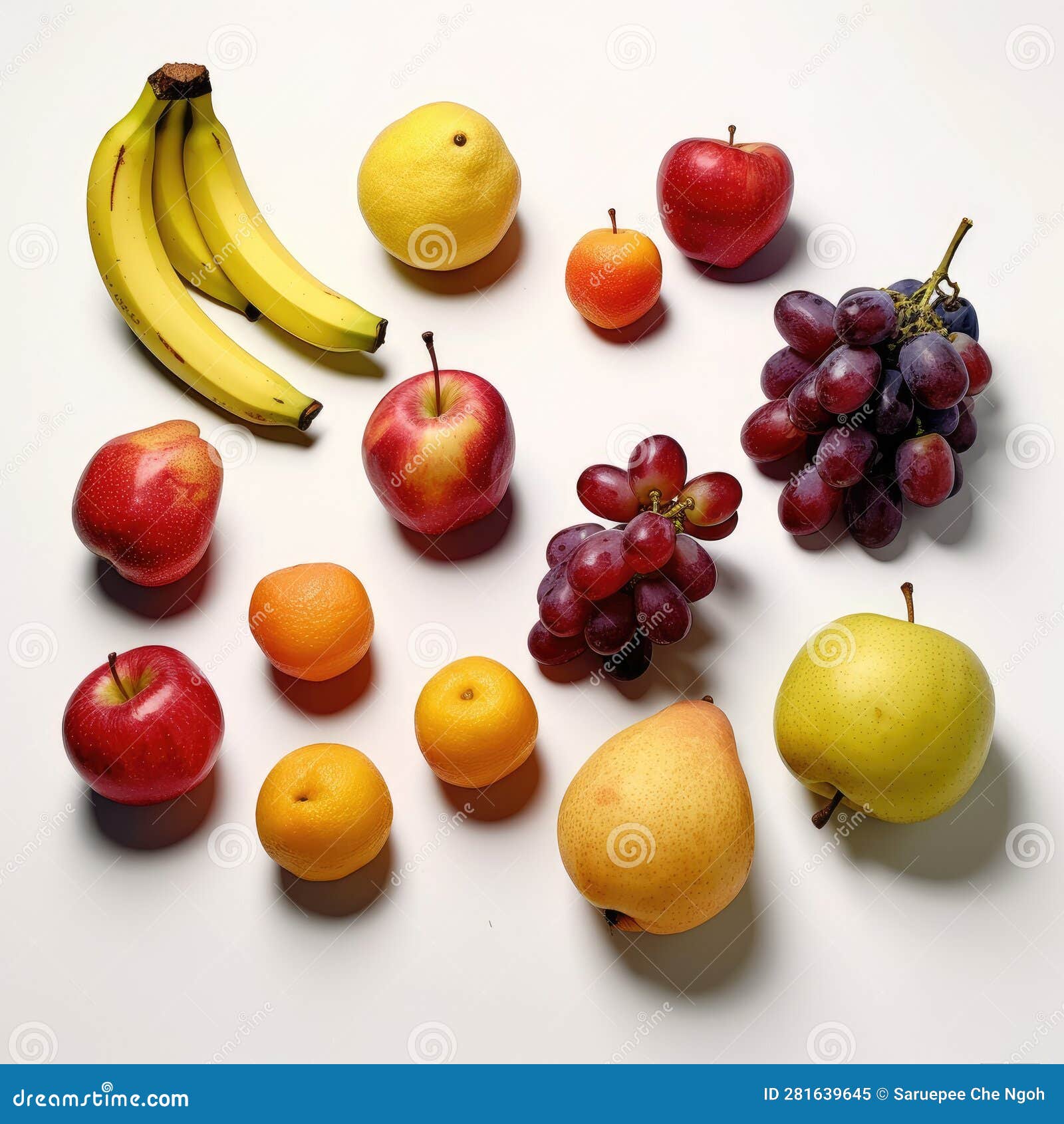 Collage of Different Fruits Isolated on White Background. 3d Rendering ...