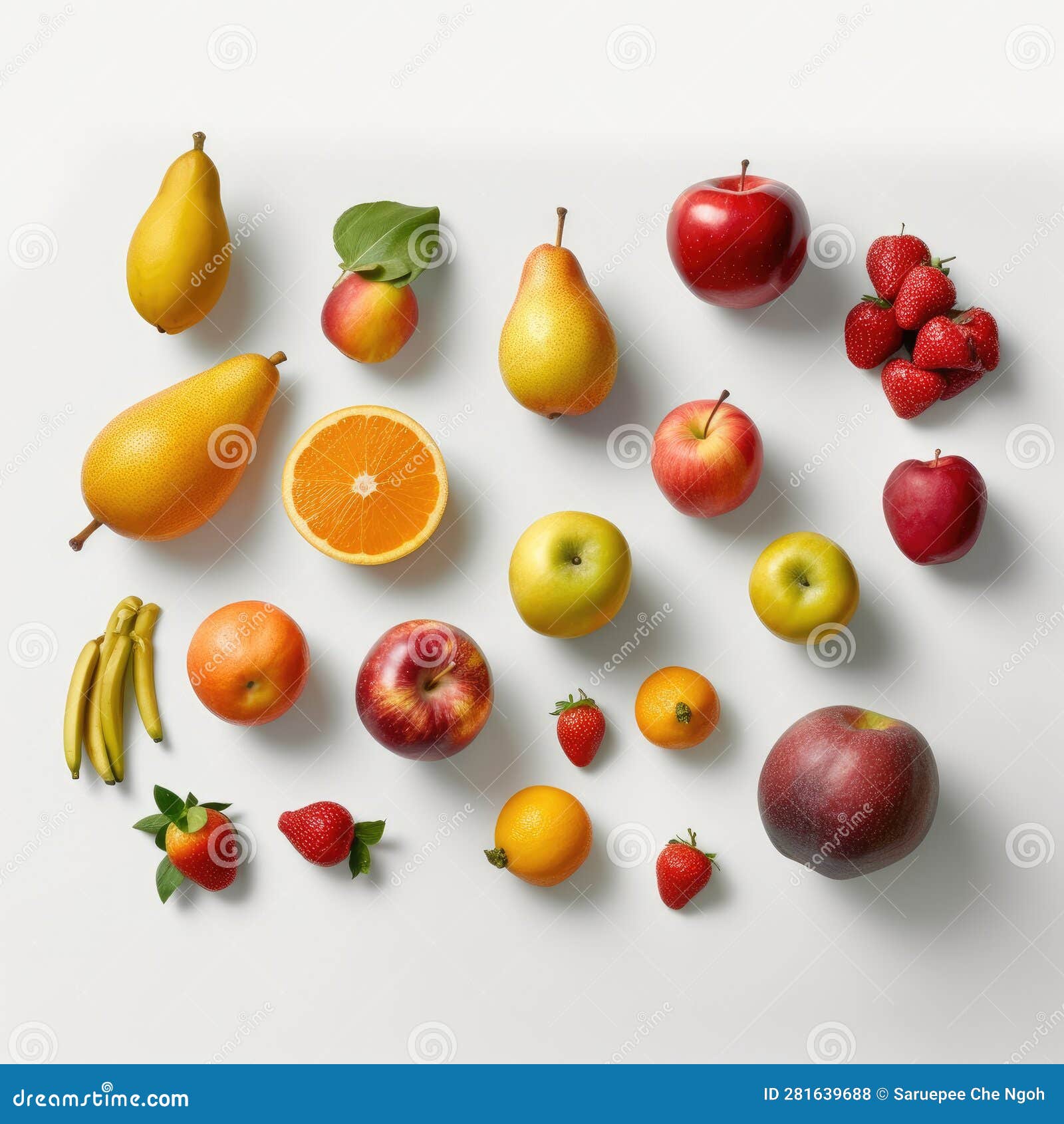 Collage of Different Fruits Isolated on White Background. 3d Rendering ...
