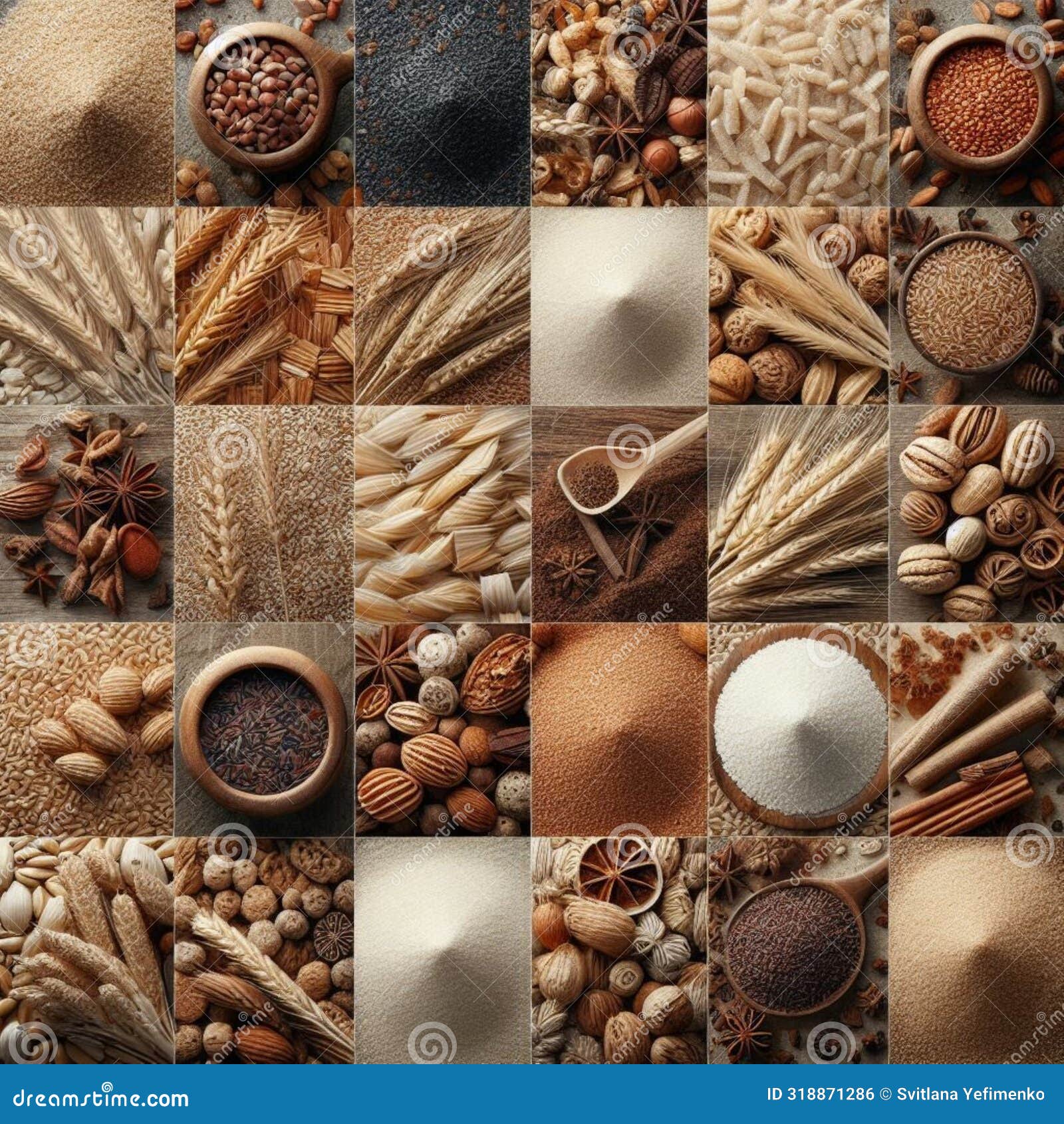 Collage Made of Wheat, Flour and Grains Stock Photo - Image of brown ...