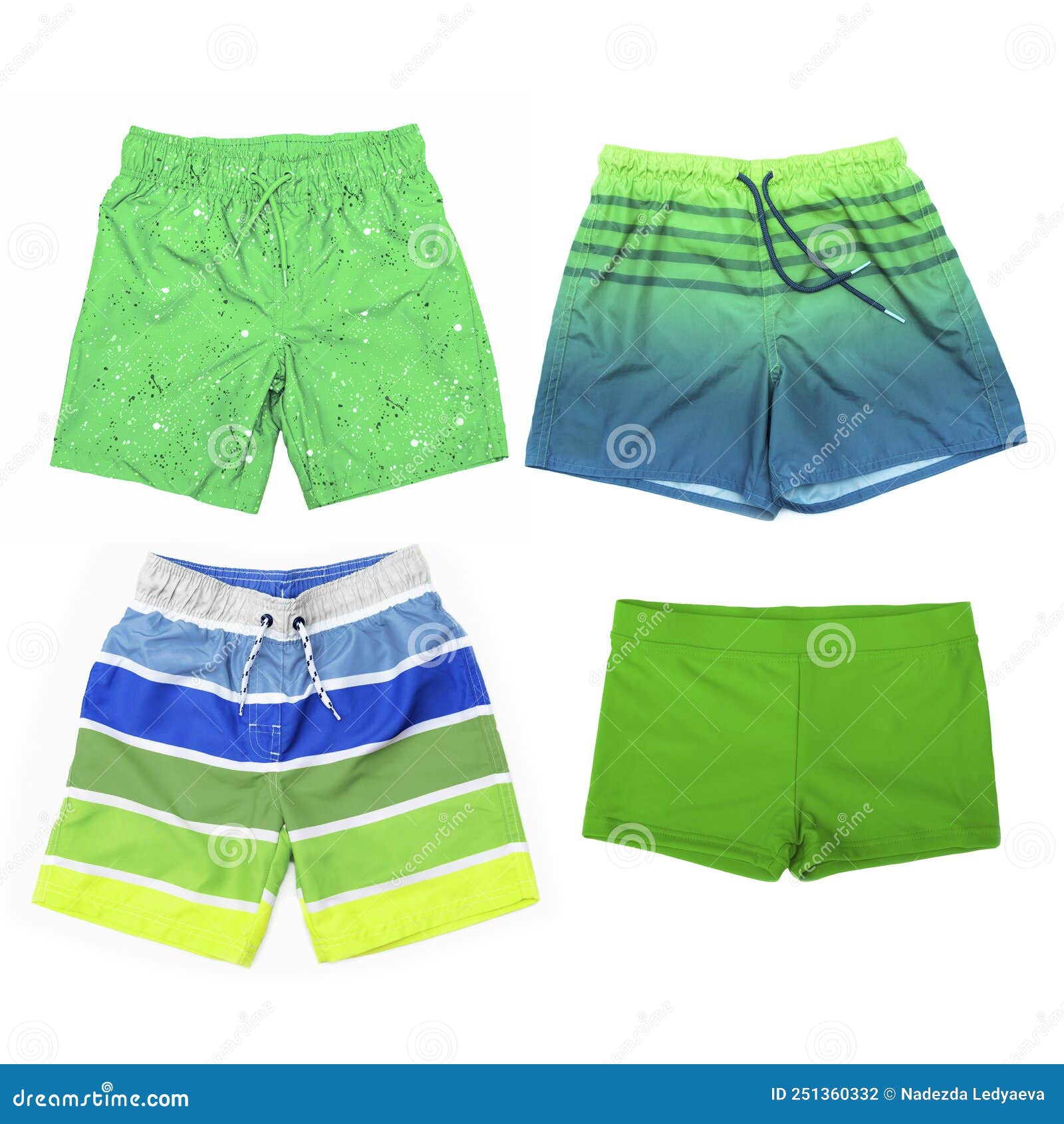 Collage of Different Green Shorts for Boys on a White Background Stock ...