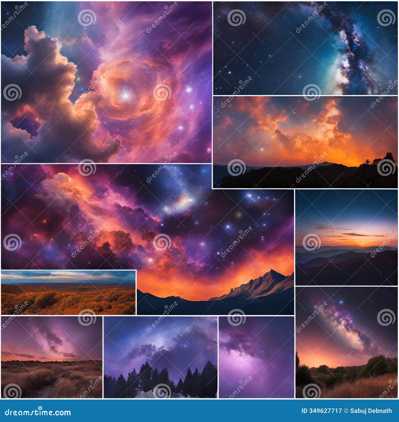 A Collage of Different Images of Clouds and Stars Stock Illustration ...