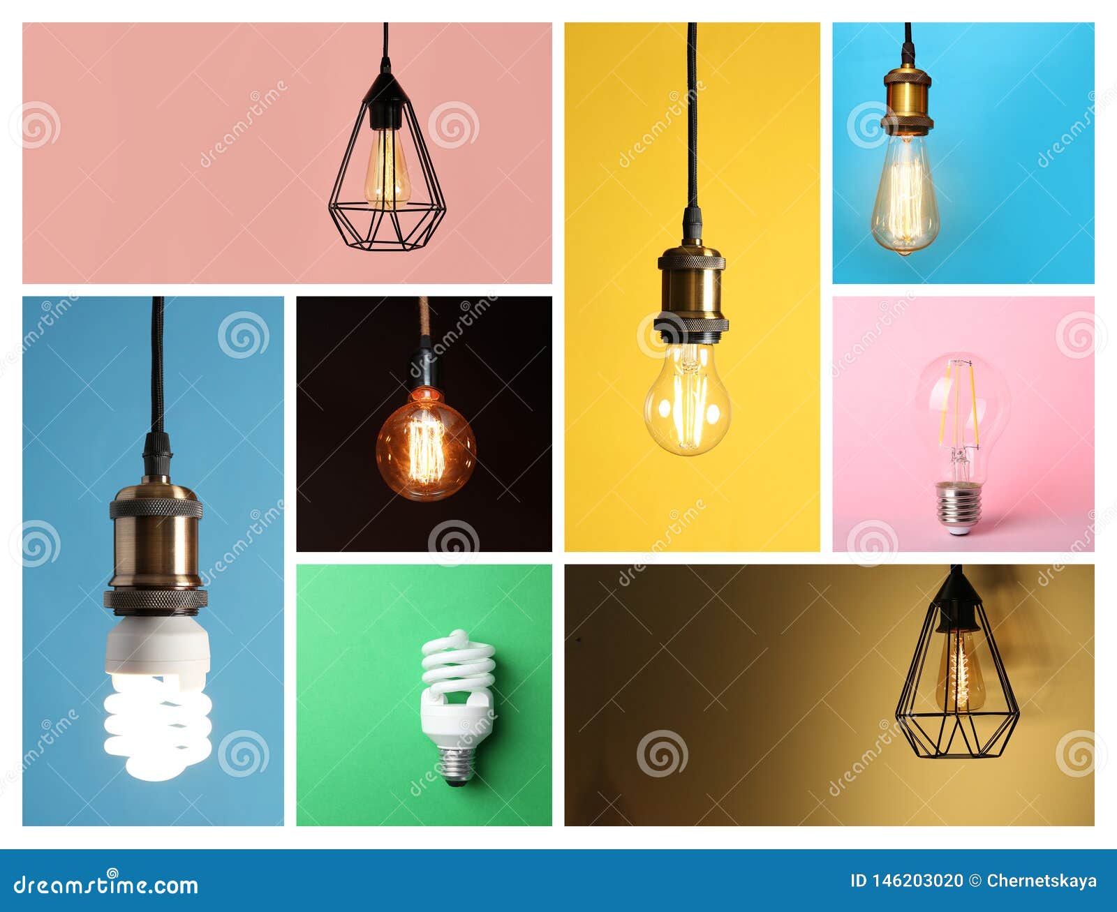 Collage of Different Lamp Bulbs Stock Photo - Image of design, hanging ...