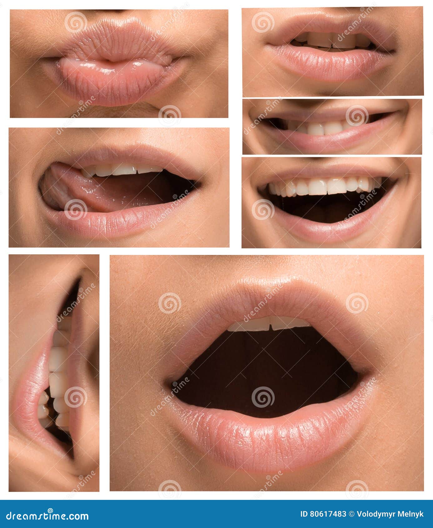 Collage of Different Lips Caucasian Woman with Emotions Stock Image ...