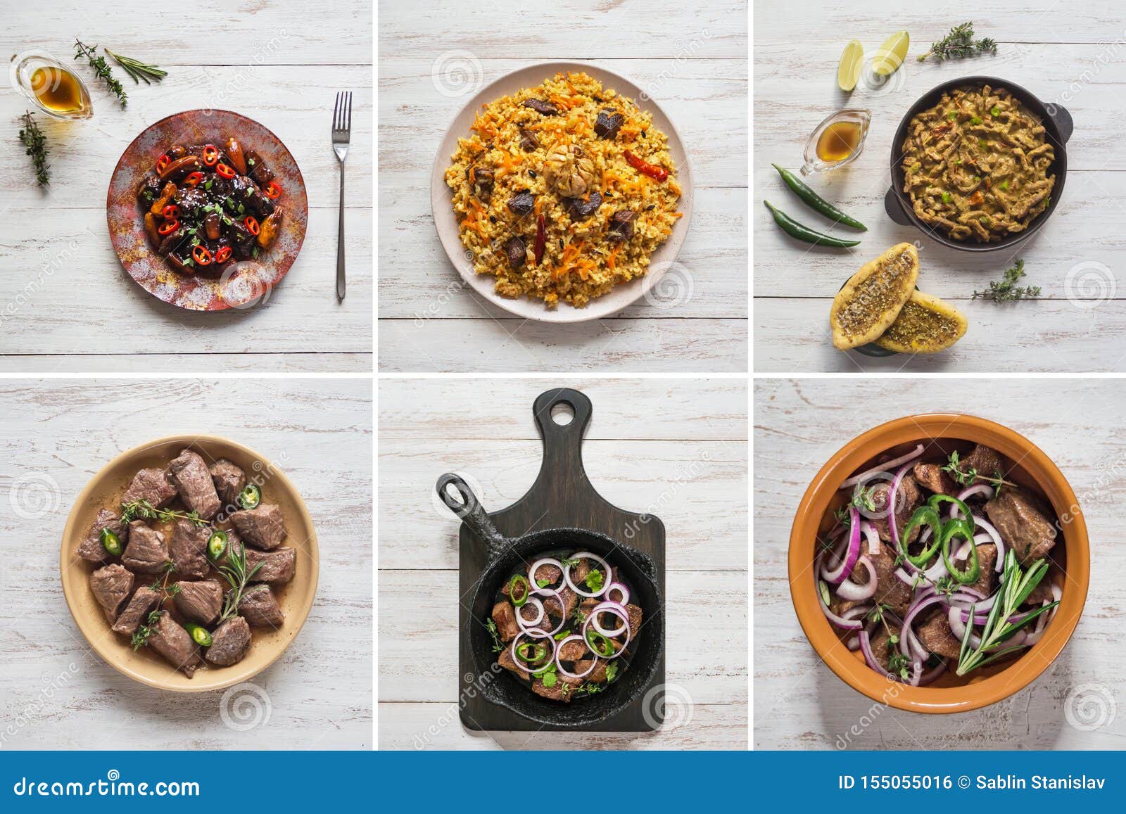 Collage with Different Meat Dishes of the World Cuisine Stock Photo ...