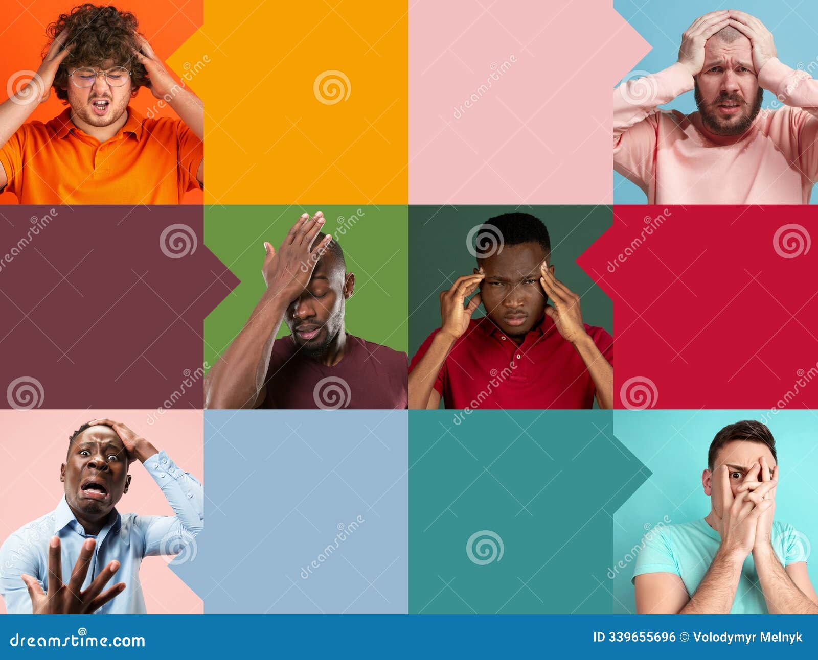 Collage. Different Men Expression Emotions of Disbelief, Anger and ...