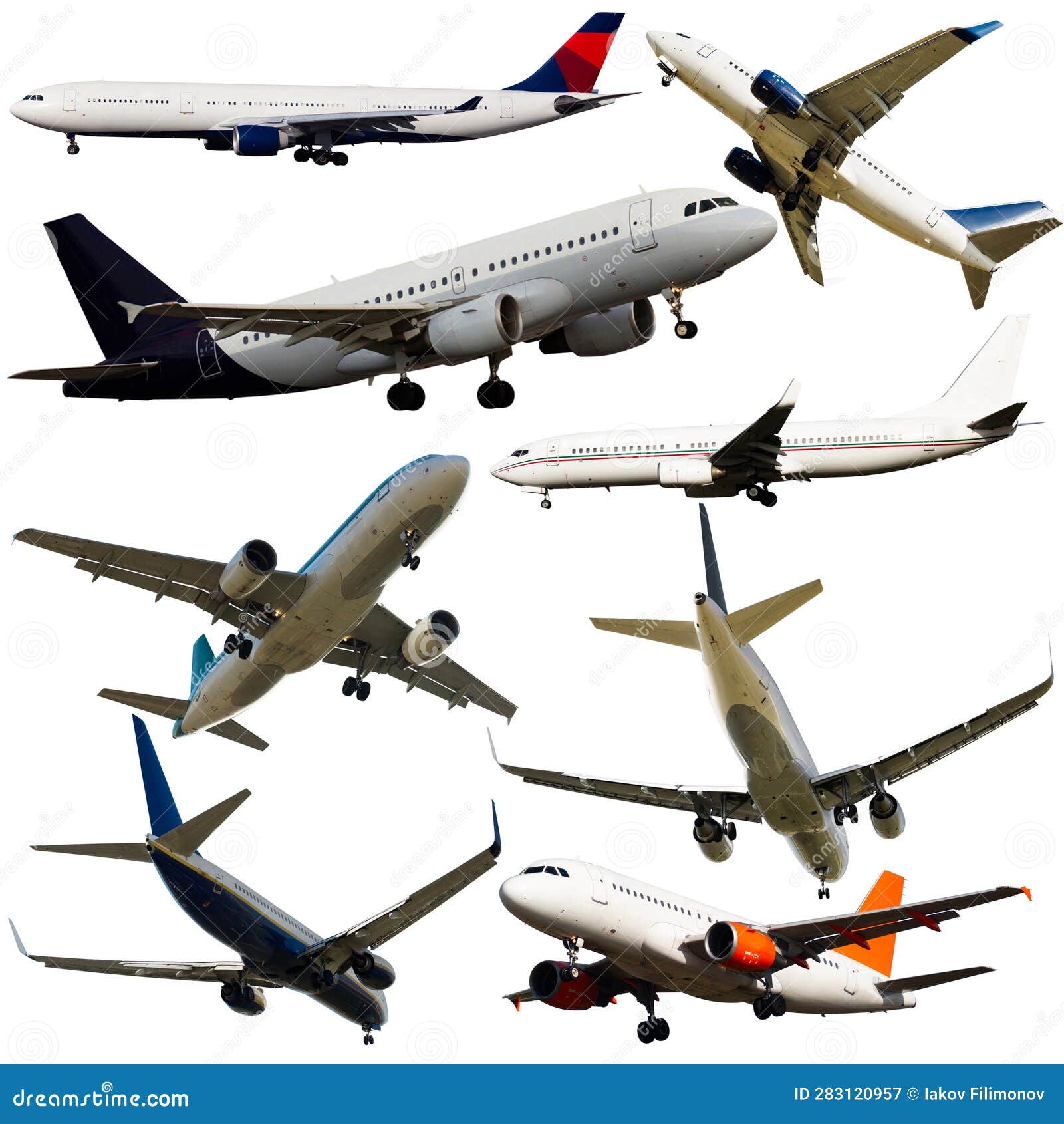 Collage of Different Passenger Airplanes Stock Image - Image of plane ...
