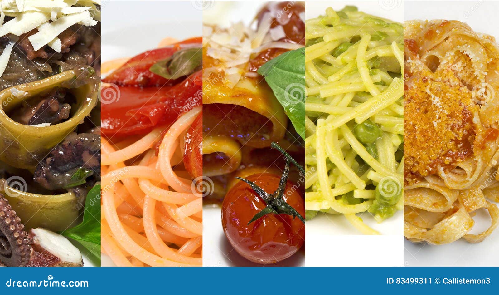 Collage of Different Pasta Types Stock Image - Image of sauce ...