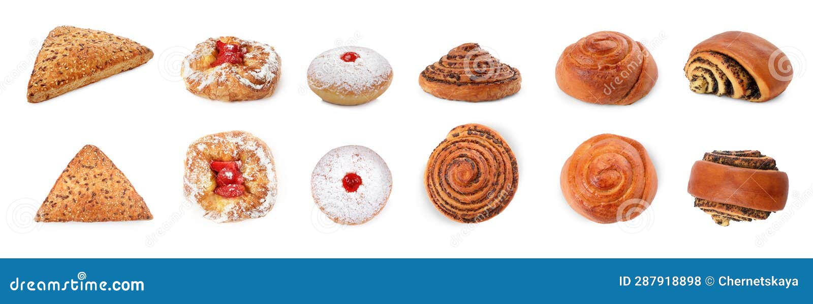 Collage with Different Pastries Isolated on White, Top and Side Views ...
