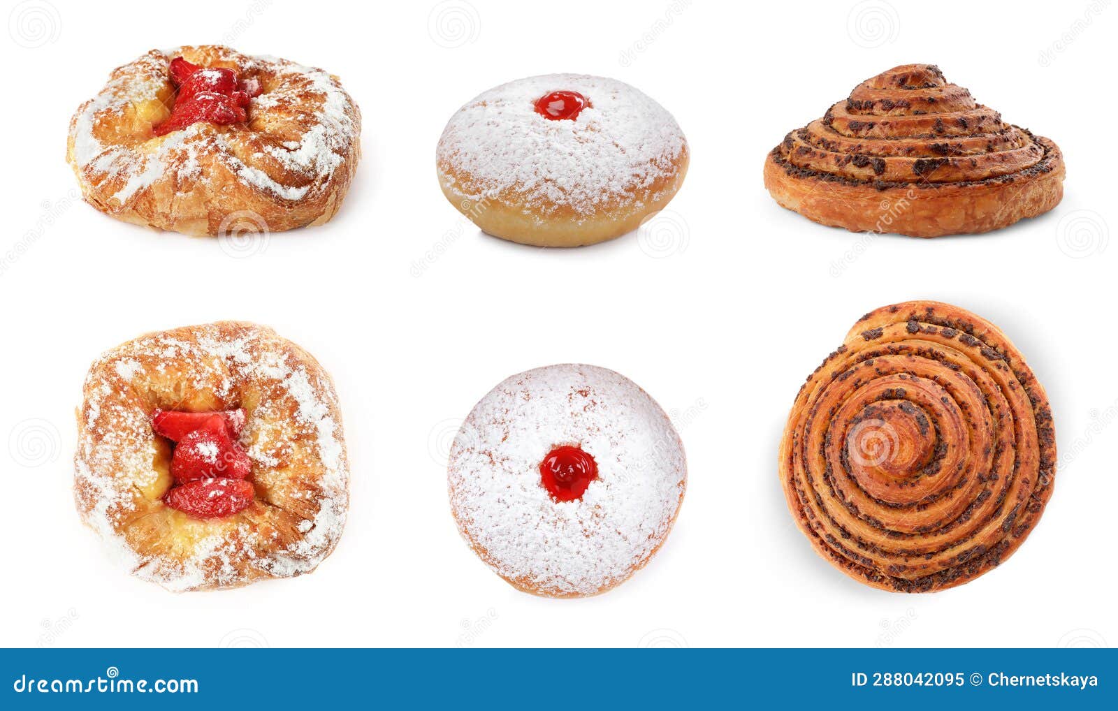 Collage with Different Pastries Isolated on White, Top and Side Views ...