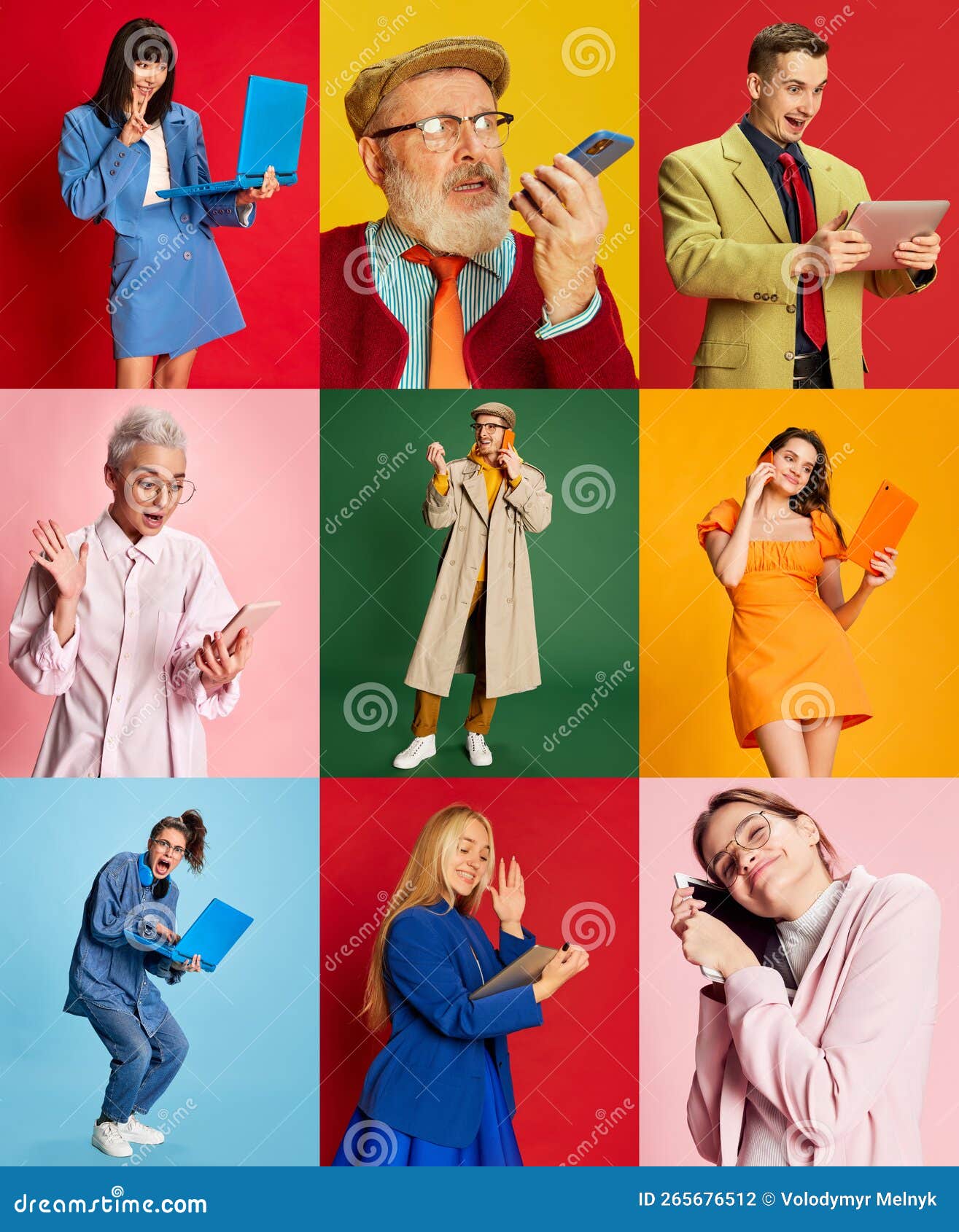 Collage. Different People, Men and Women of Different Age Communicating ...