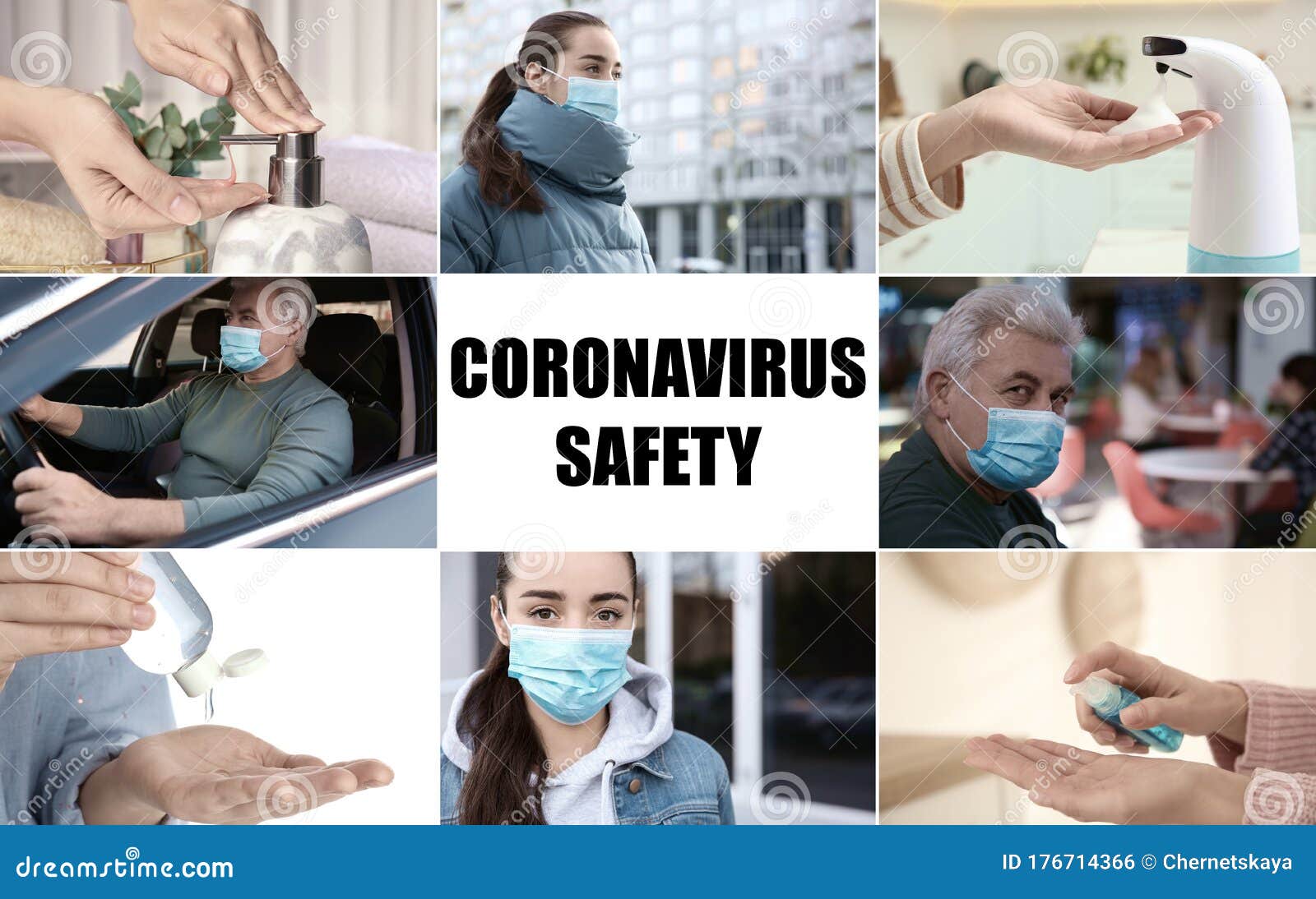 Collage with Different Photos Devoted Coronavirus. Be in Safety Stock ...