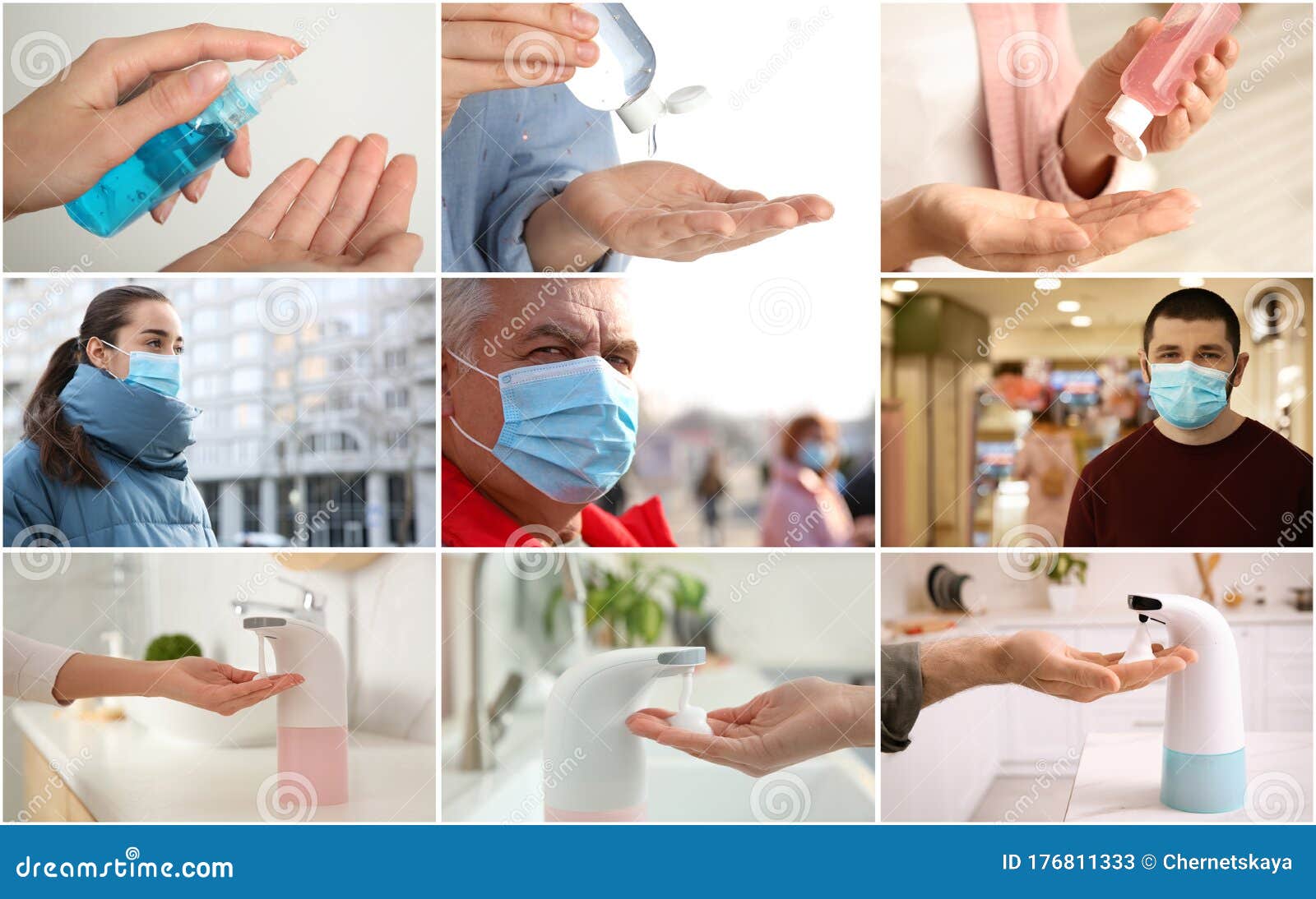 Collage with Photos Devoted Coronavirus Outbreak. Be in Safety Stock ...