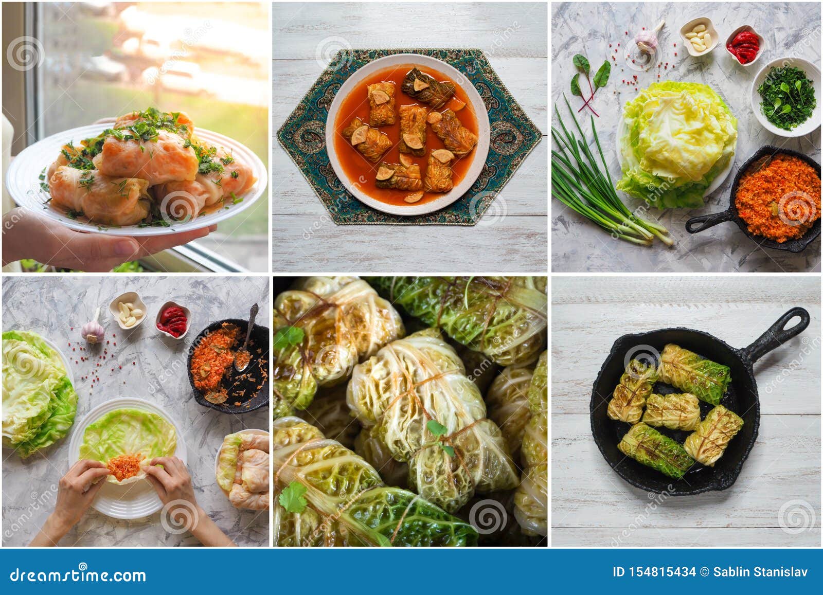 Collage from Different Pictures of Stuffed Cabbage Stock Photo - Image ...