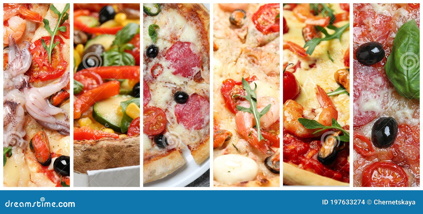 Collage with Different Pizzas, Closeup View. Banner Design Stock Photo ...