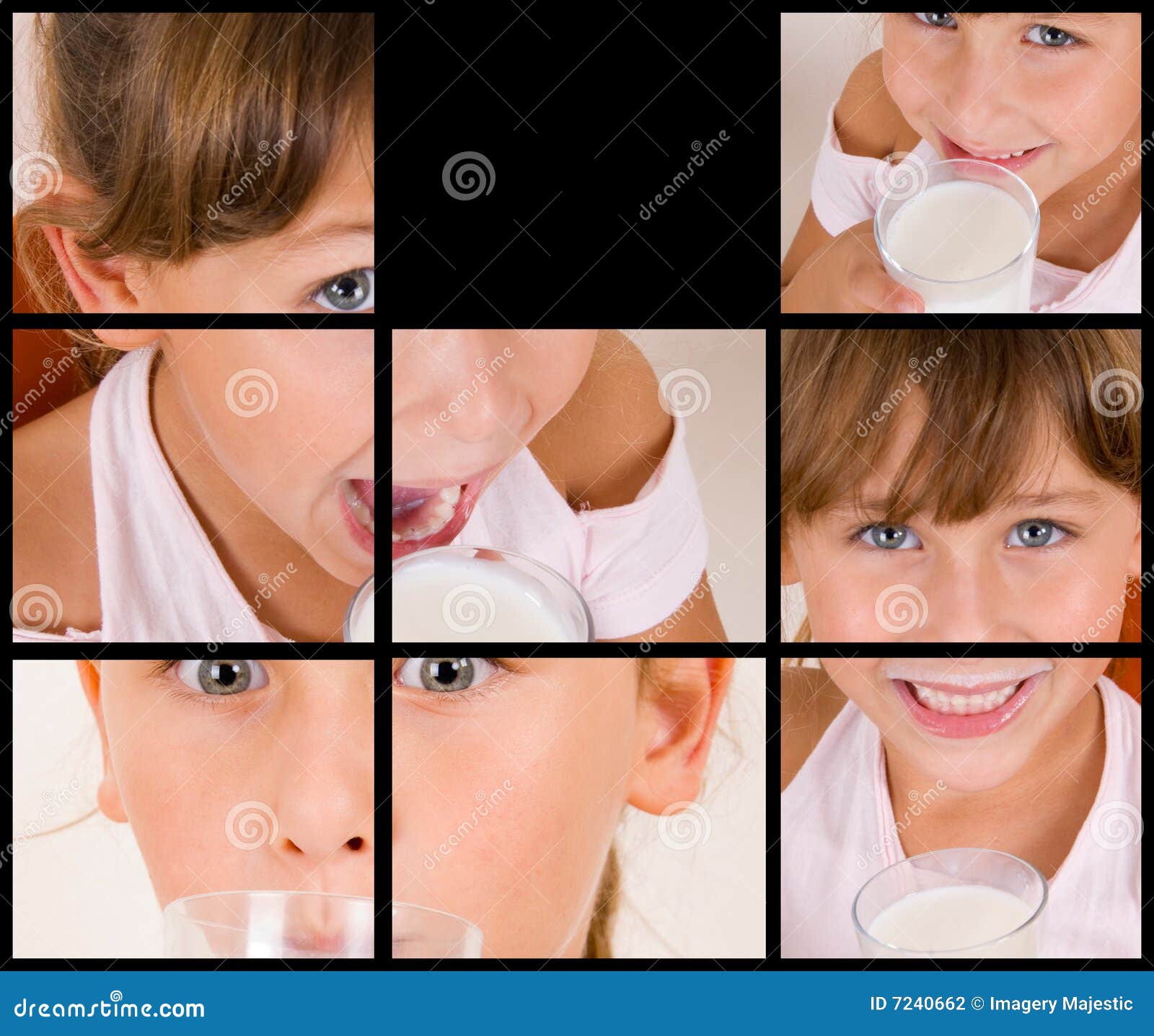 Collage of Different Poses of Girl Drinking Milk Stock Photo - Image of ...