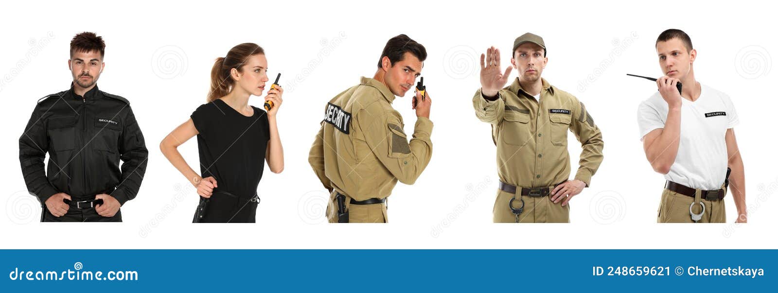 Collage of Different Professional Security Guards on White Background ...