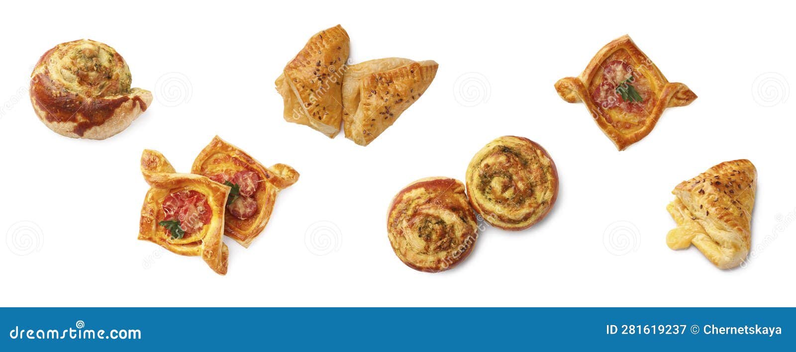 Collage with Different Puff Pastry Isolated on White Stock Image ...