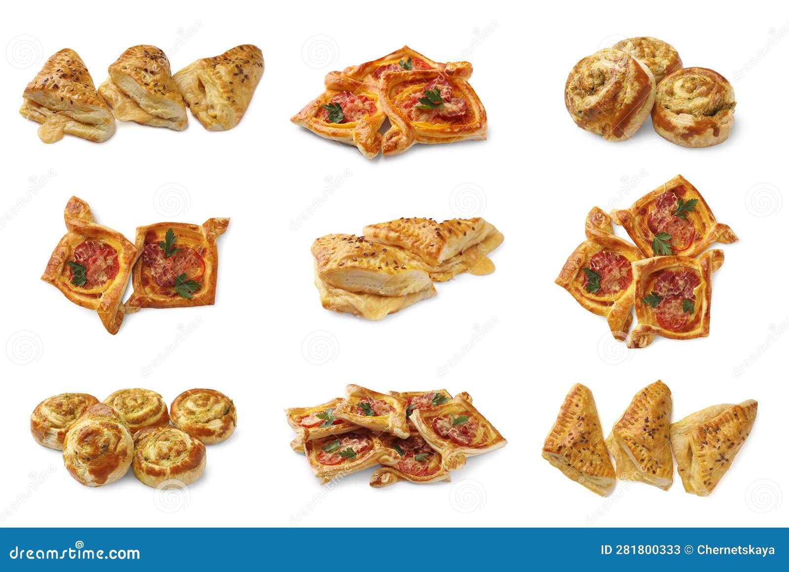 Collage with Different Puff Pastry Isolated on White Stock Image ...